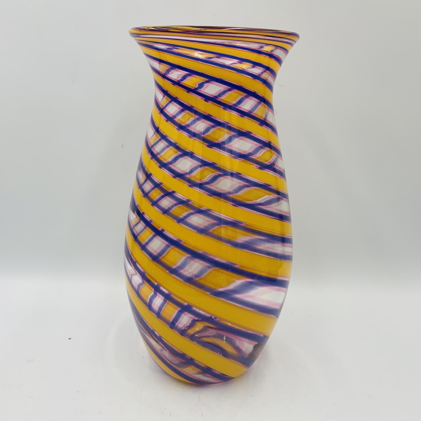 Signed Fritz Lauenstein 2012 Art Glass Vase Spiral Orange Blue/purple ...
