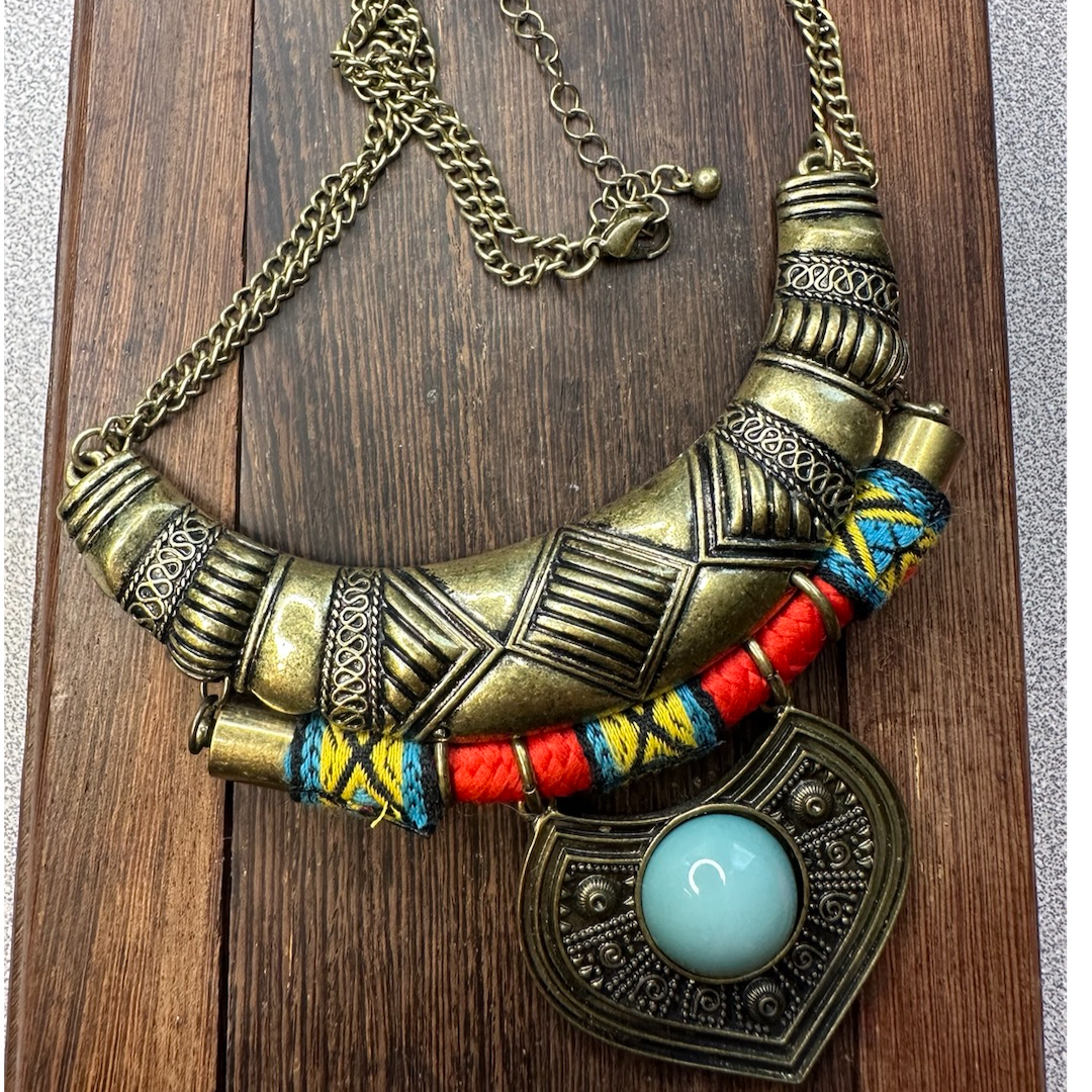 Gorgeous Metal & Embroidered Statement Necklace