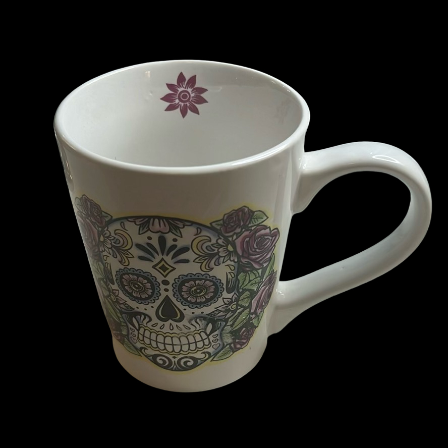 Fisher Stoneware Sugar Skull Coffee Mug, With Pink And Purple Roses, 5 ...