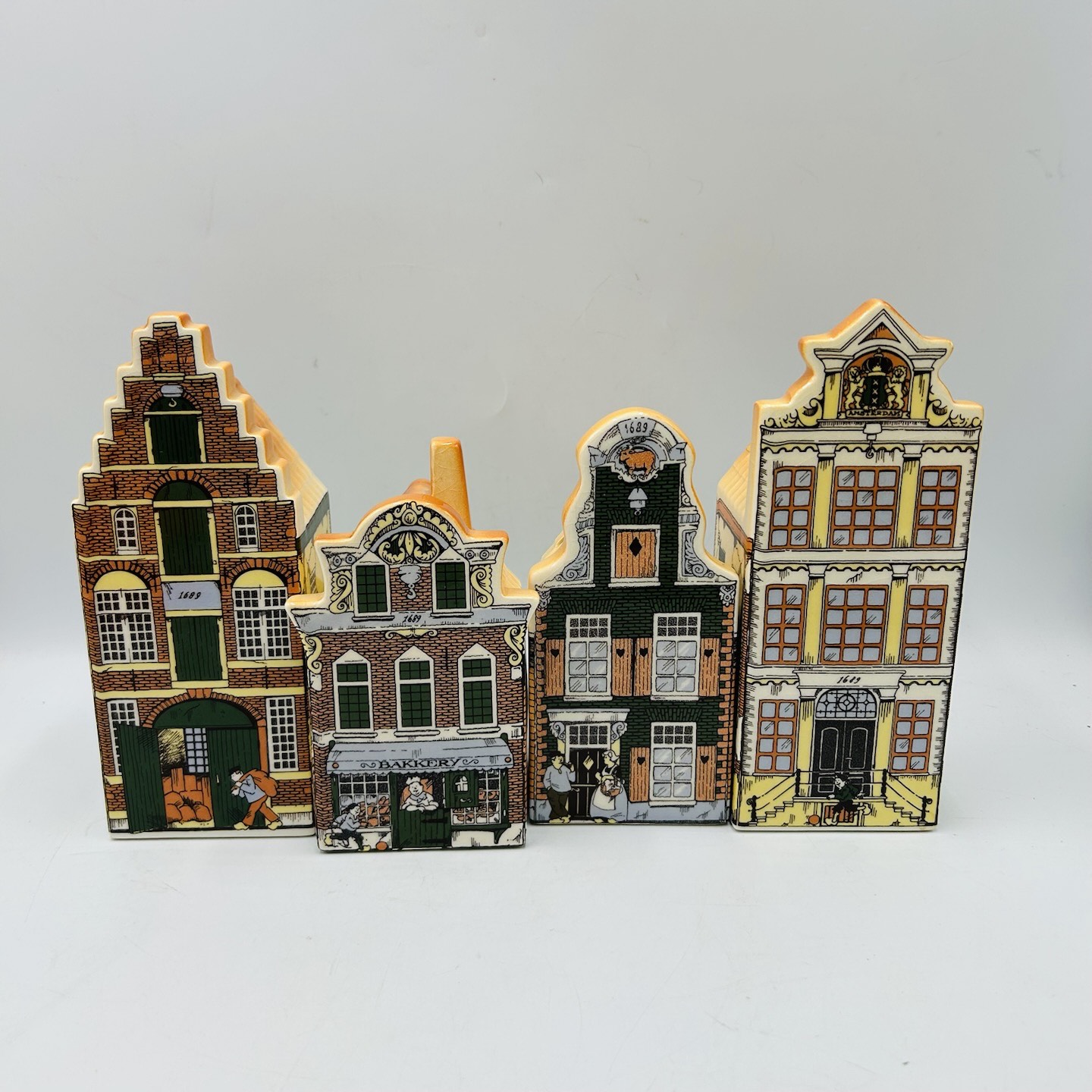 4 Vintage Delft Blue Holland Village Cottage House Banks