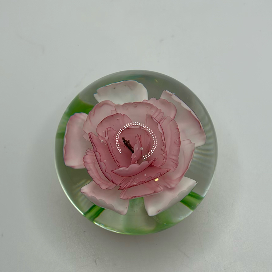 Art Glass Pink Flower Paperweight 2.5”