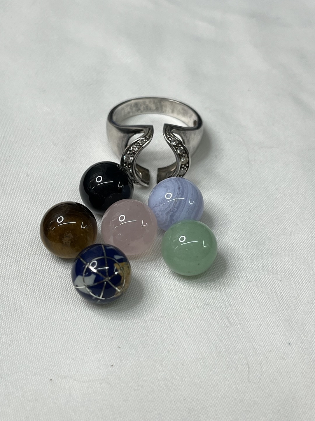 #01 - Unique Interchangeable Gemstone 925 Ring With Crystals