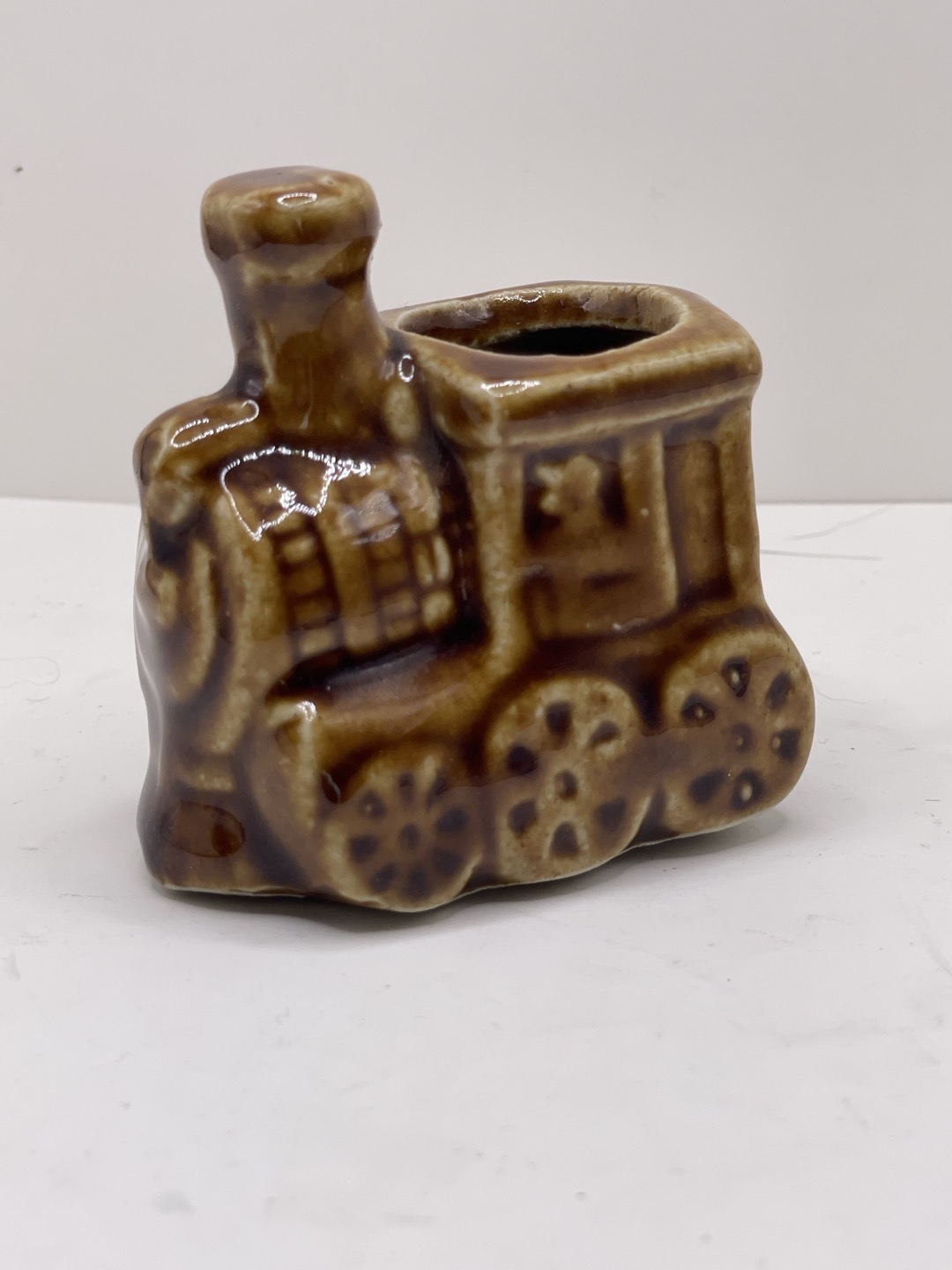 Vintage Ceramic Brown Choo Choo Train Toothpick Holder