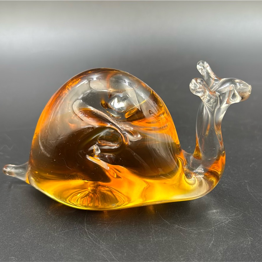 Snail Art Glass Paperweight Amber