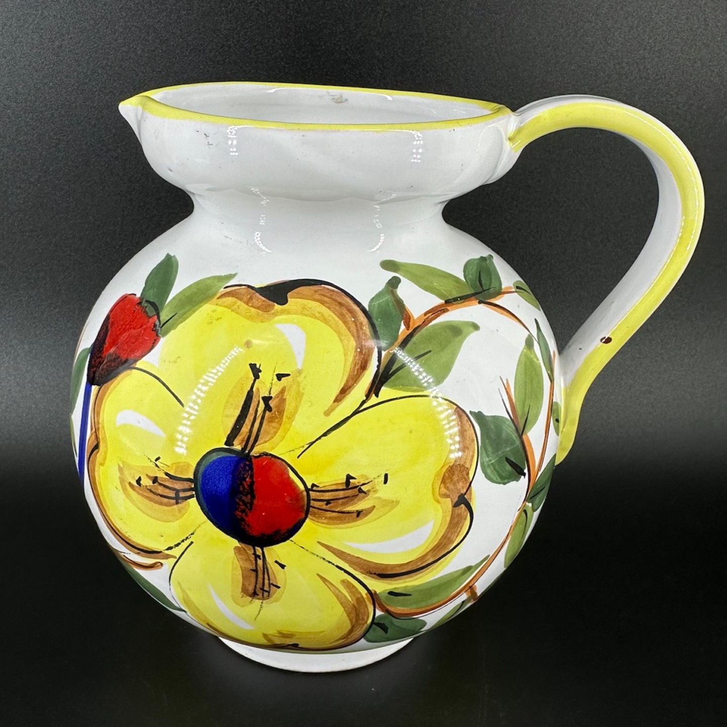 Italian Floral Pottery Pitcher