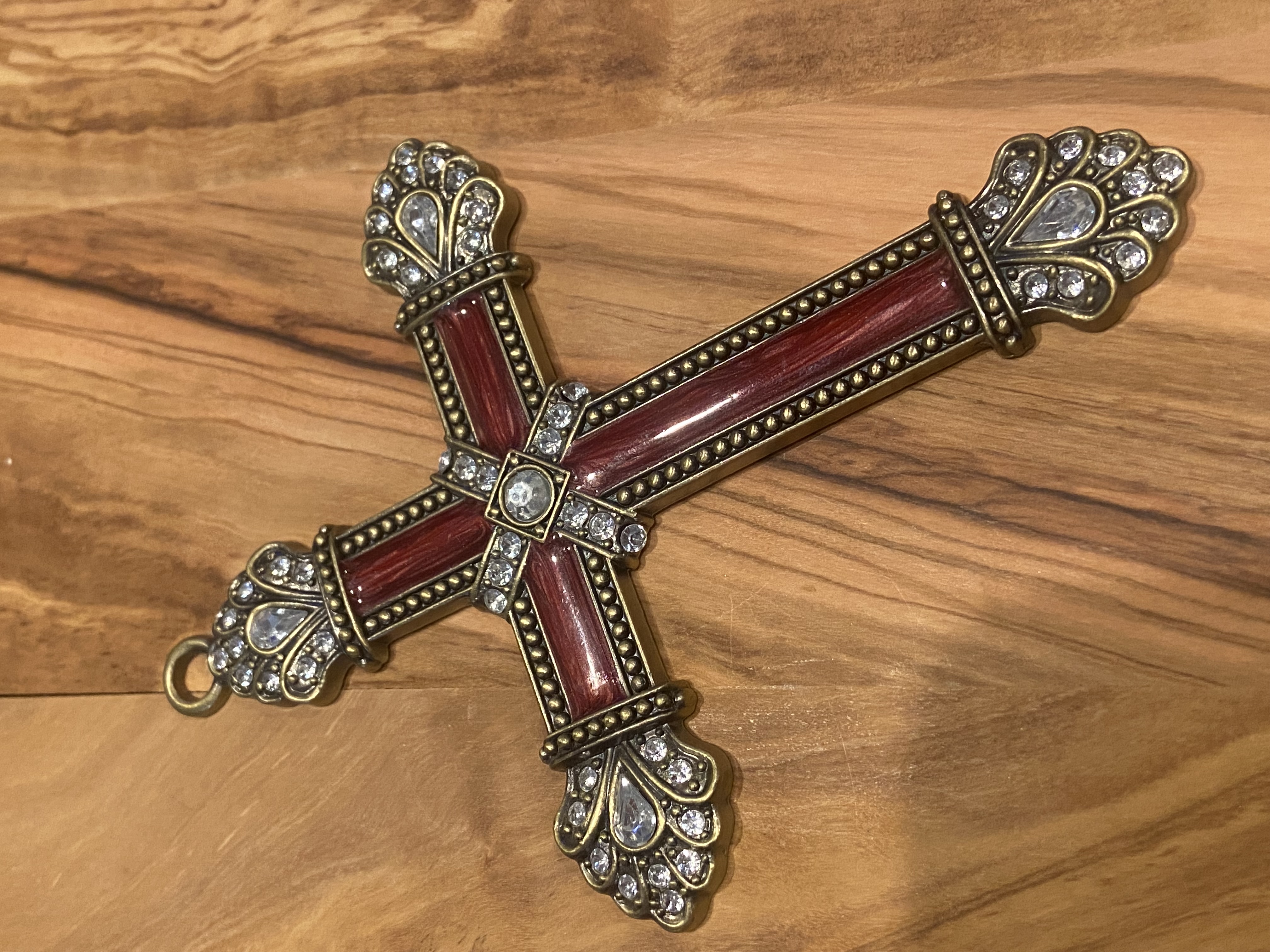 Burgundy Cross with Rhinestones