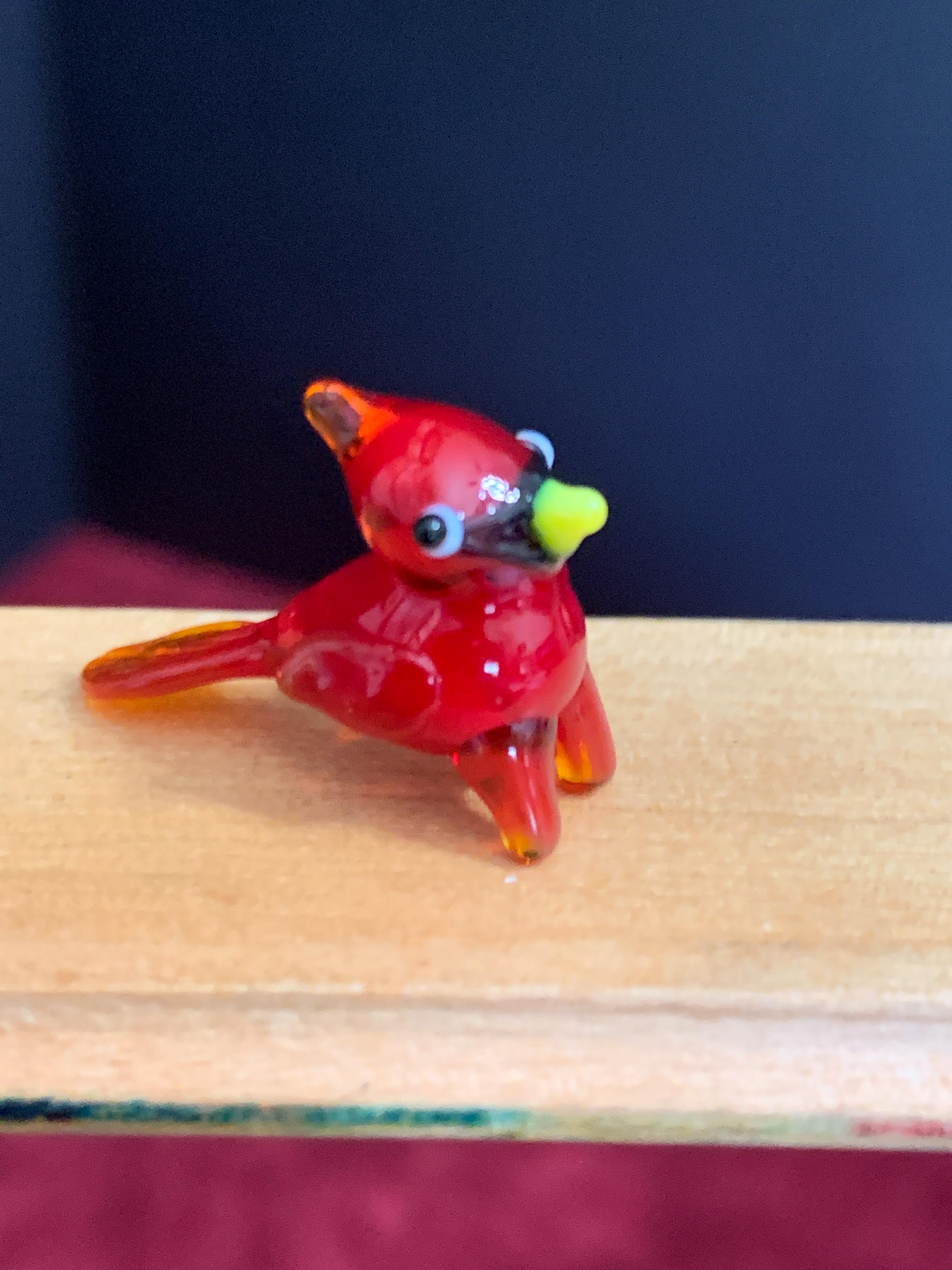 Tiny Glass Red Bird Glows!
