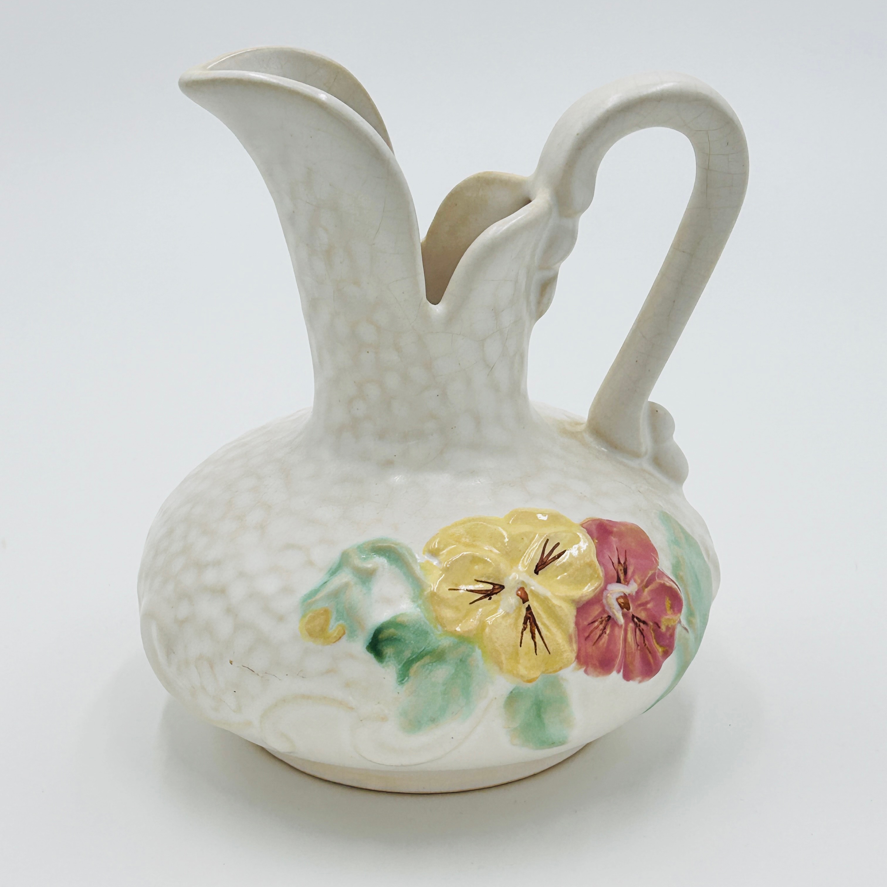 Antique Weller #10 DELSA Double Pansey Pottery Pitcher