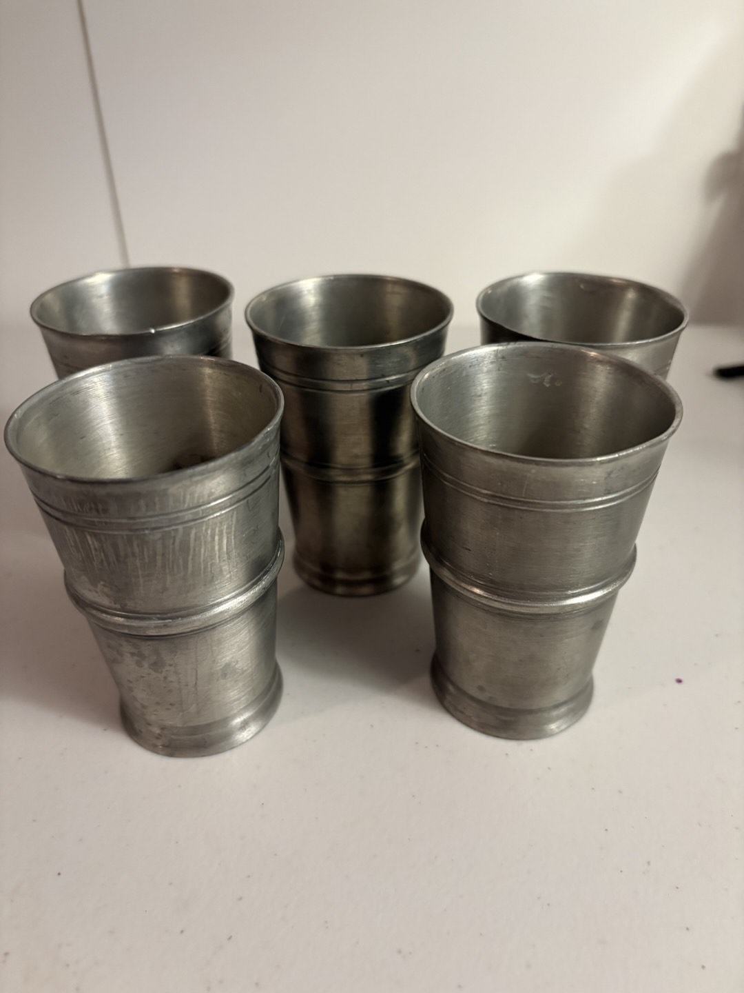 5 vintage SIGG Frauenfeld Etain Fin Fein Zinn Pewter Shot Glasses ...