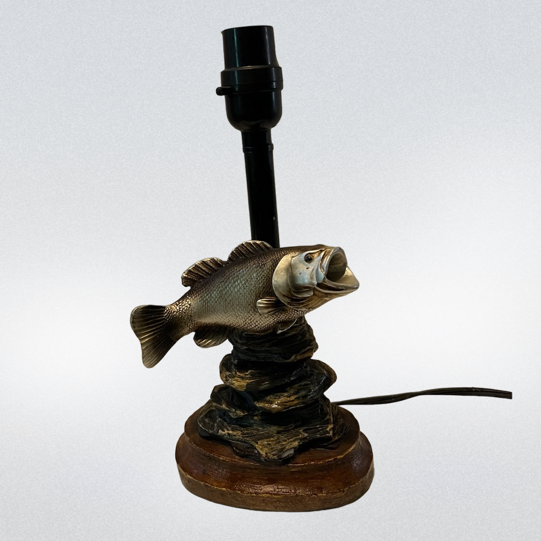 Large Mouth Bass Table Lamp Tested Works 12” Tall