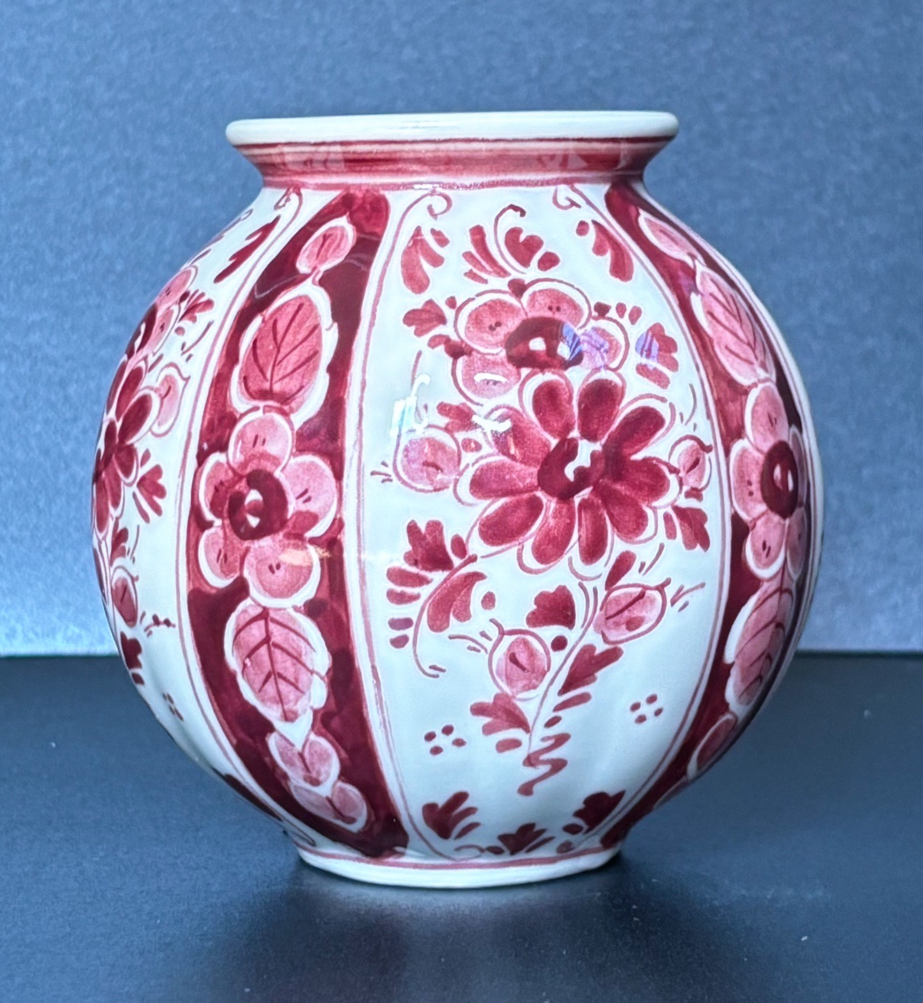 Rare Vintage Regina Delft Red Vase Small 4 1/2 Inch Hand Painted Floral ...