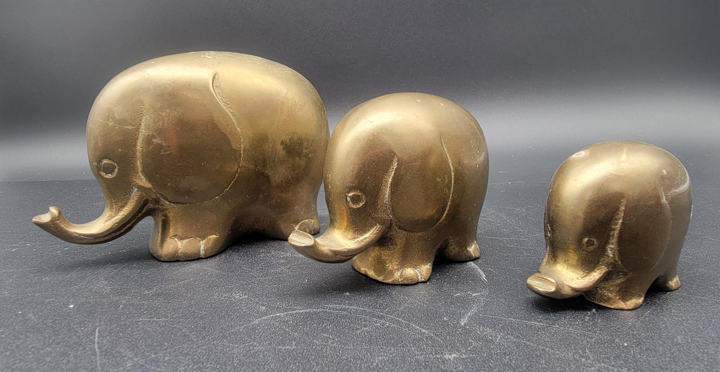 Set Of Three Brass Elephant Figurines