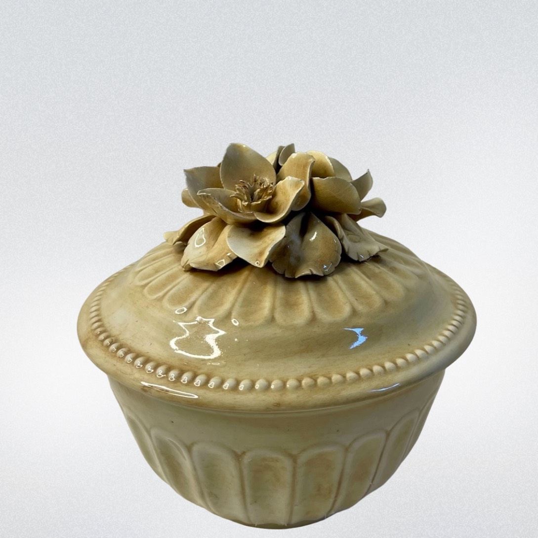 Pottery Compote Footed Bowl With Applied Flower Candy/Jewelry/Vanity ...