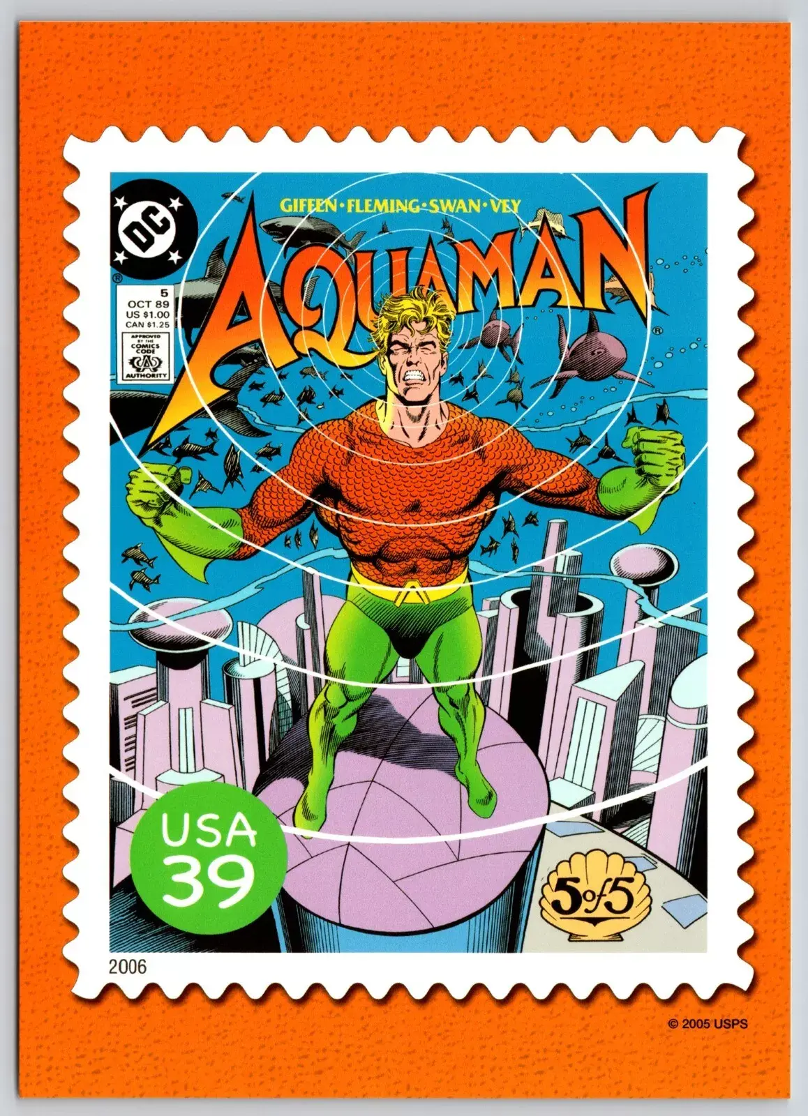 Postcard Aquaman Jumbo Super Heroes DC Comics Stamp Image 2005 - 12010