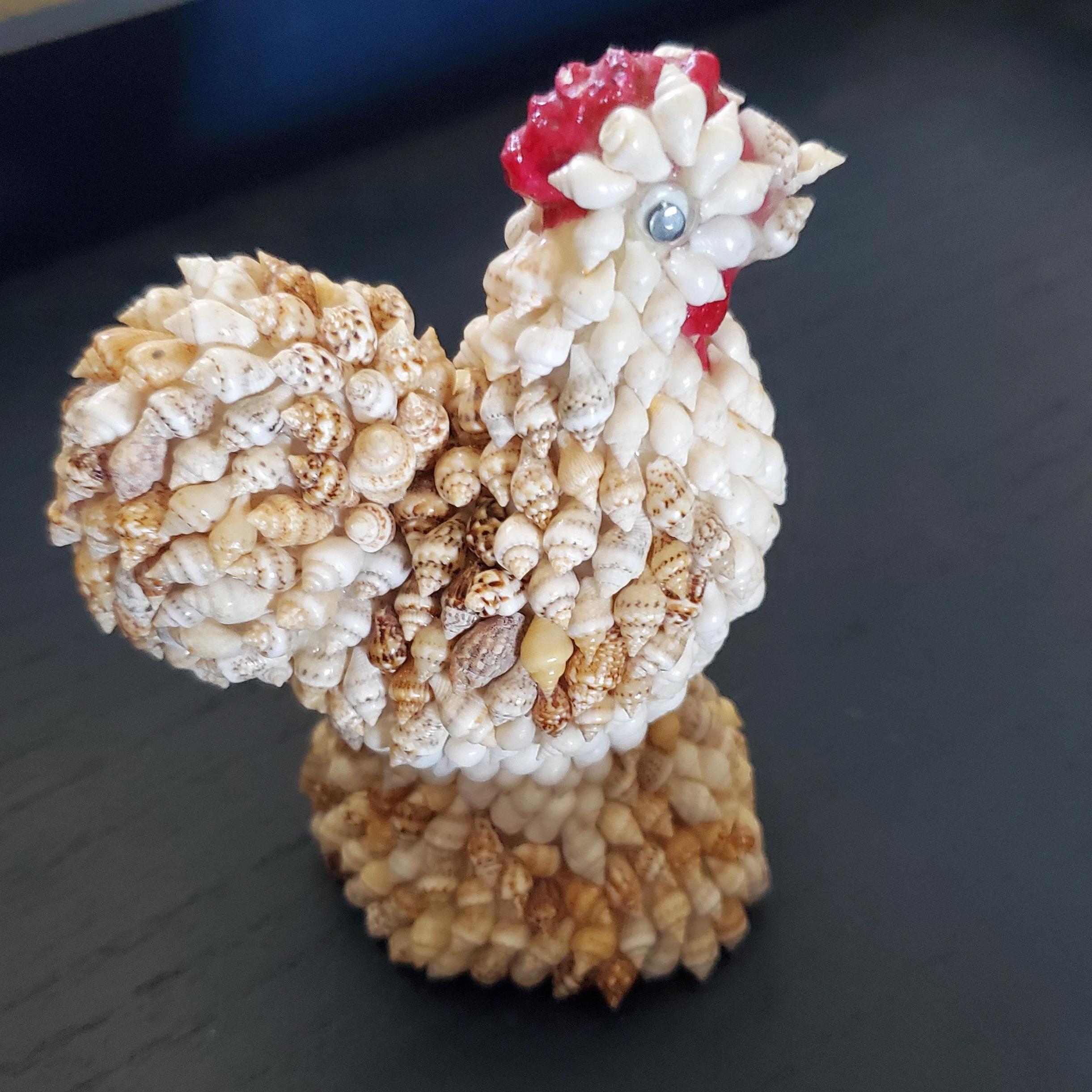 Vintage Sea Shell Art Rooster Figurine
