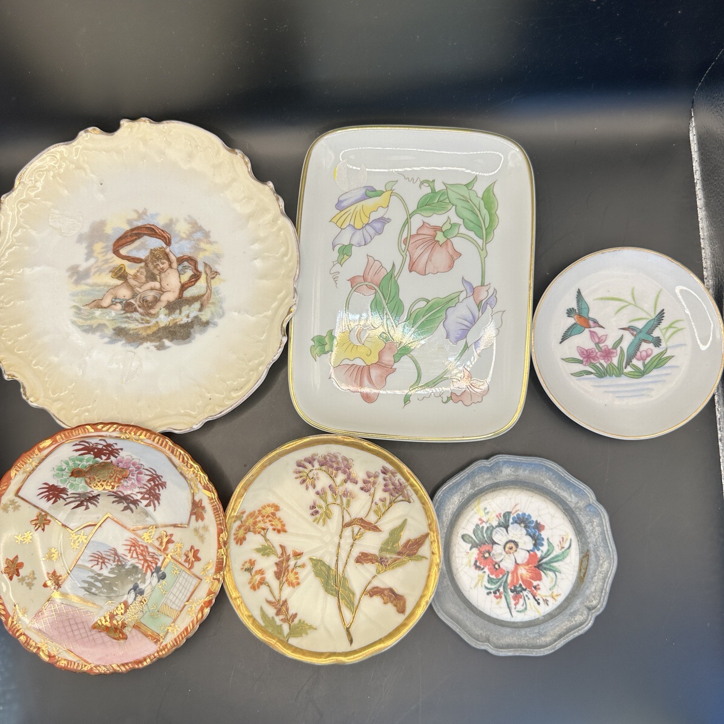 #562 Six Mixed Plates Porcelain Or China, Hummingbird Plate Pewter Wall ...