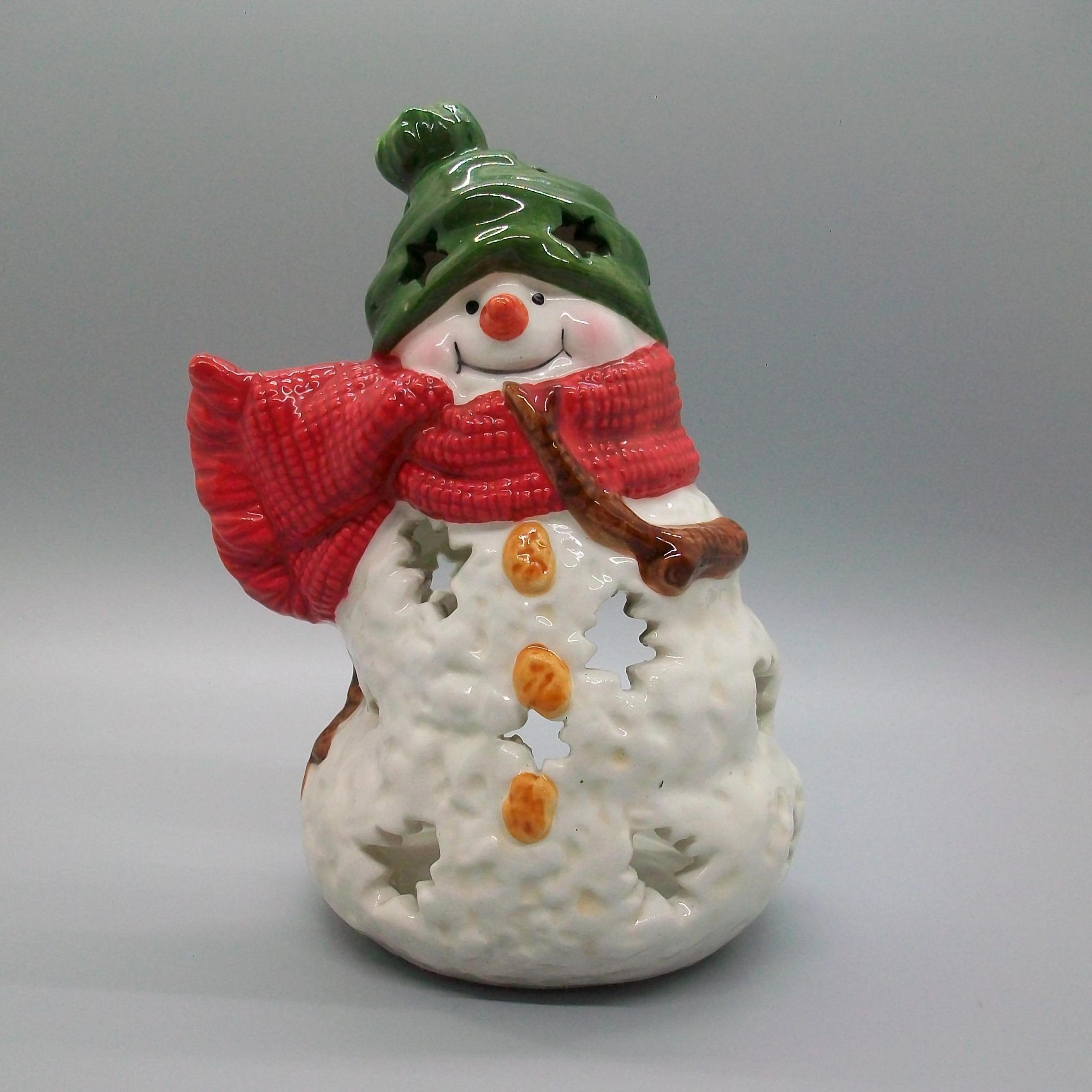Vintage Hallmark Ceramic Snowman Luminary Tealight Candle Holder
