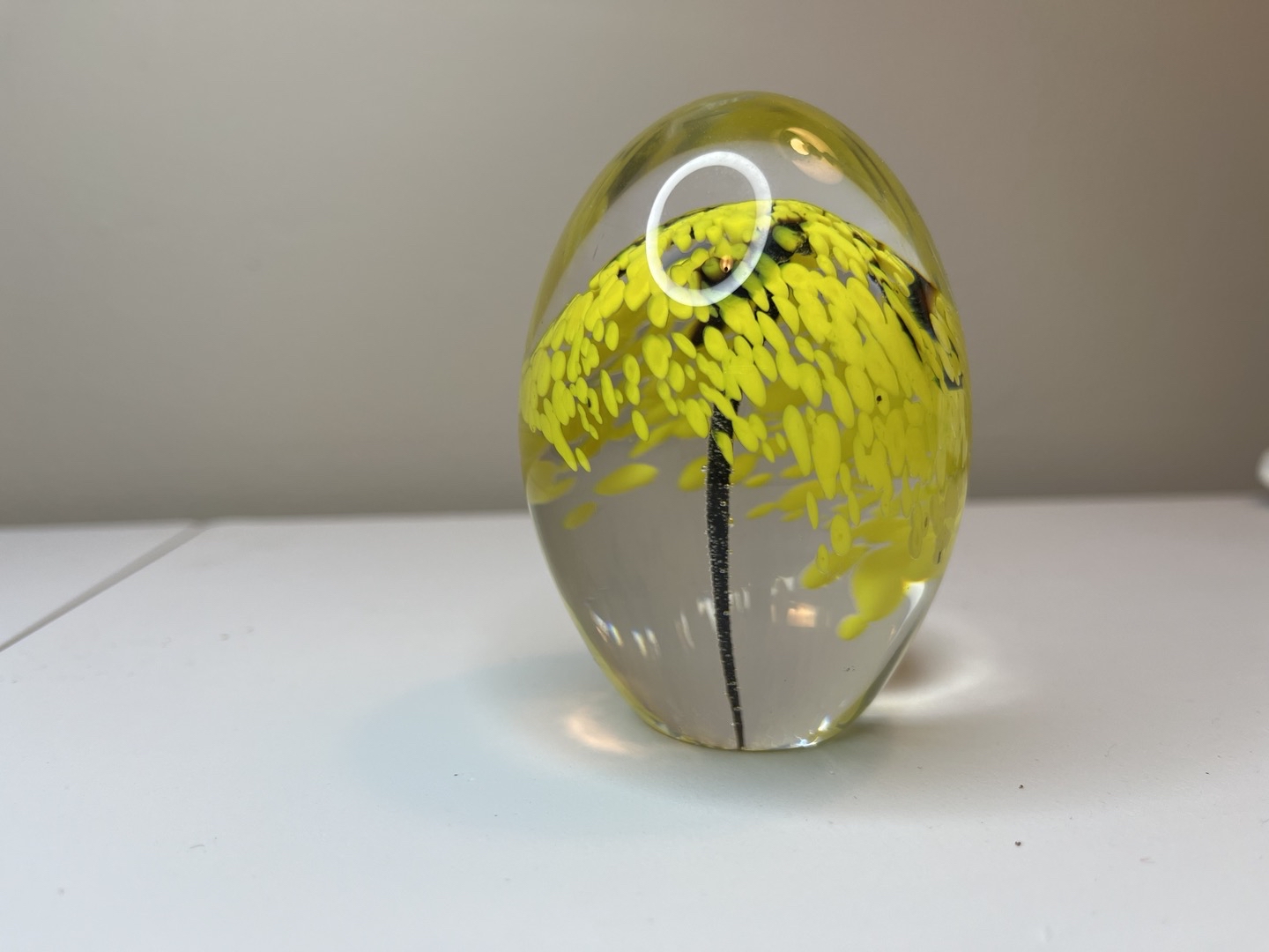Daum France Glass Paperweight Yellow Flower Signed Egg Shape