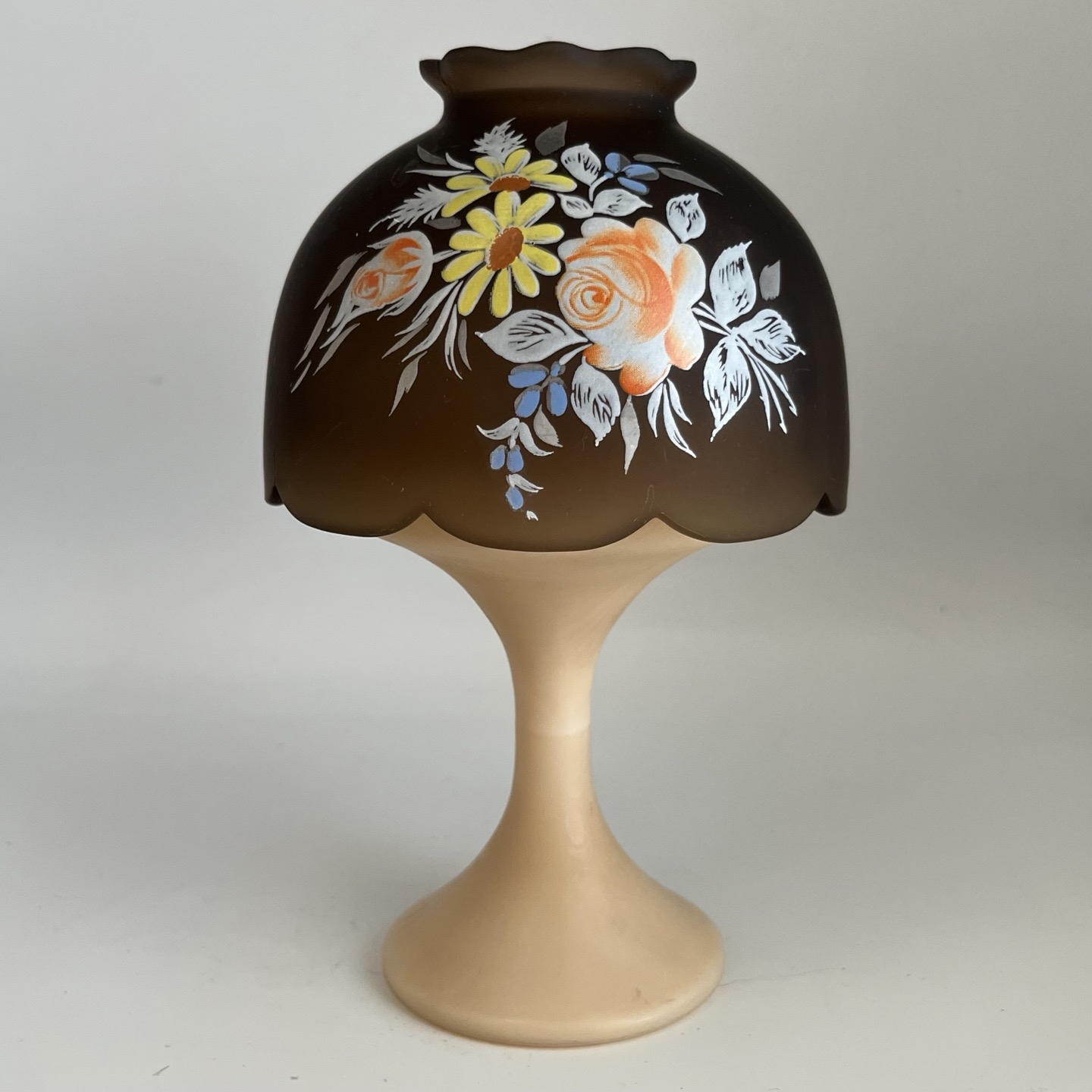WESTMORELAND Brown Mist Glass FAIRY LAMP with Carmel Base
