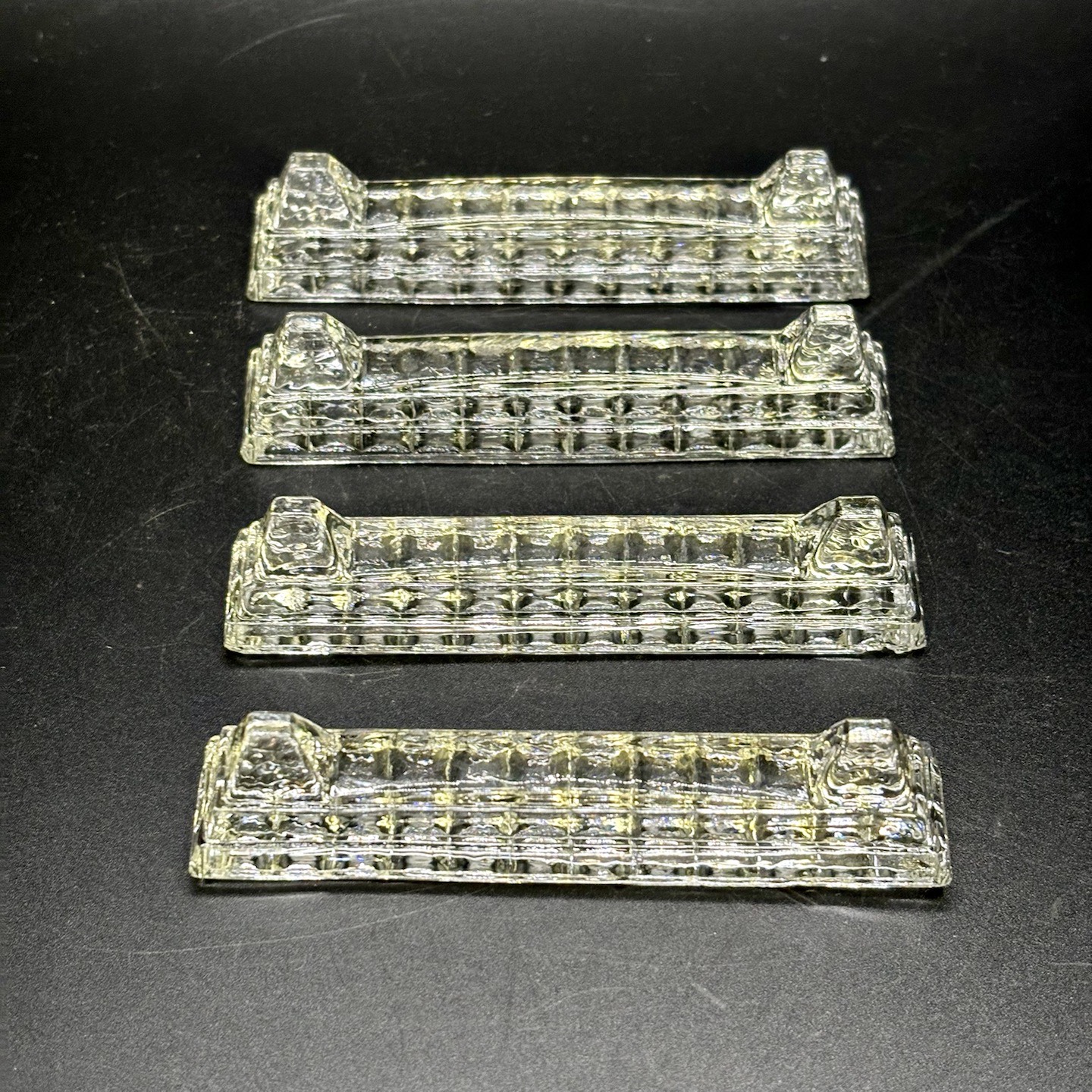 Set Of 4 Vintage Glass Crystal Knife Rests Square Design 3.5”