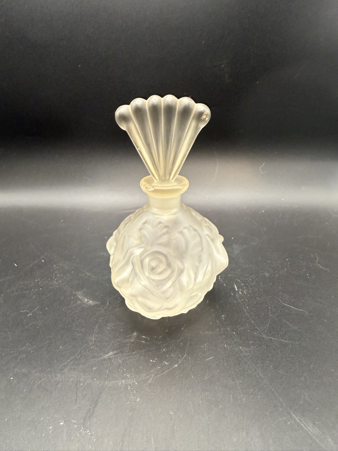 Frosted Glass Rose-Shaped Perfume Bottle with a Fan Stopper -see Note