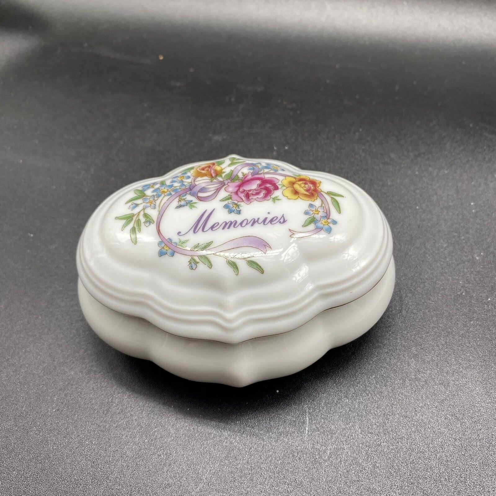 Ceramic Music Box Memories are for Sharing Avon Trinket Box Oval Floral