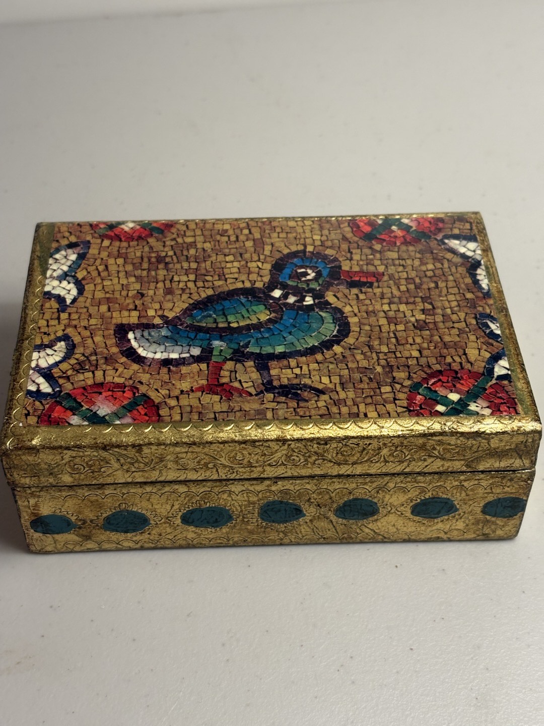 Small Italian Florentine Box With Mosaic Duck Design