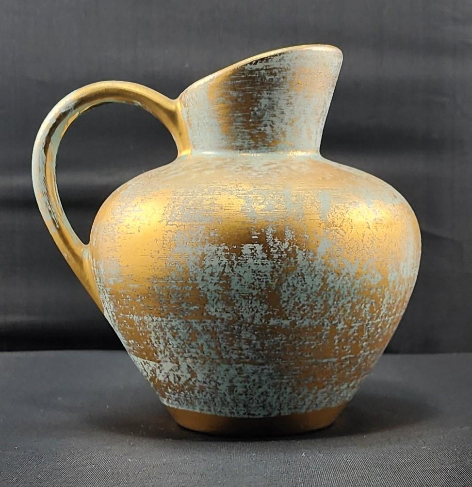 Stangl Pottery Pitcher Antique Gold & Light Blue