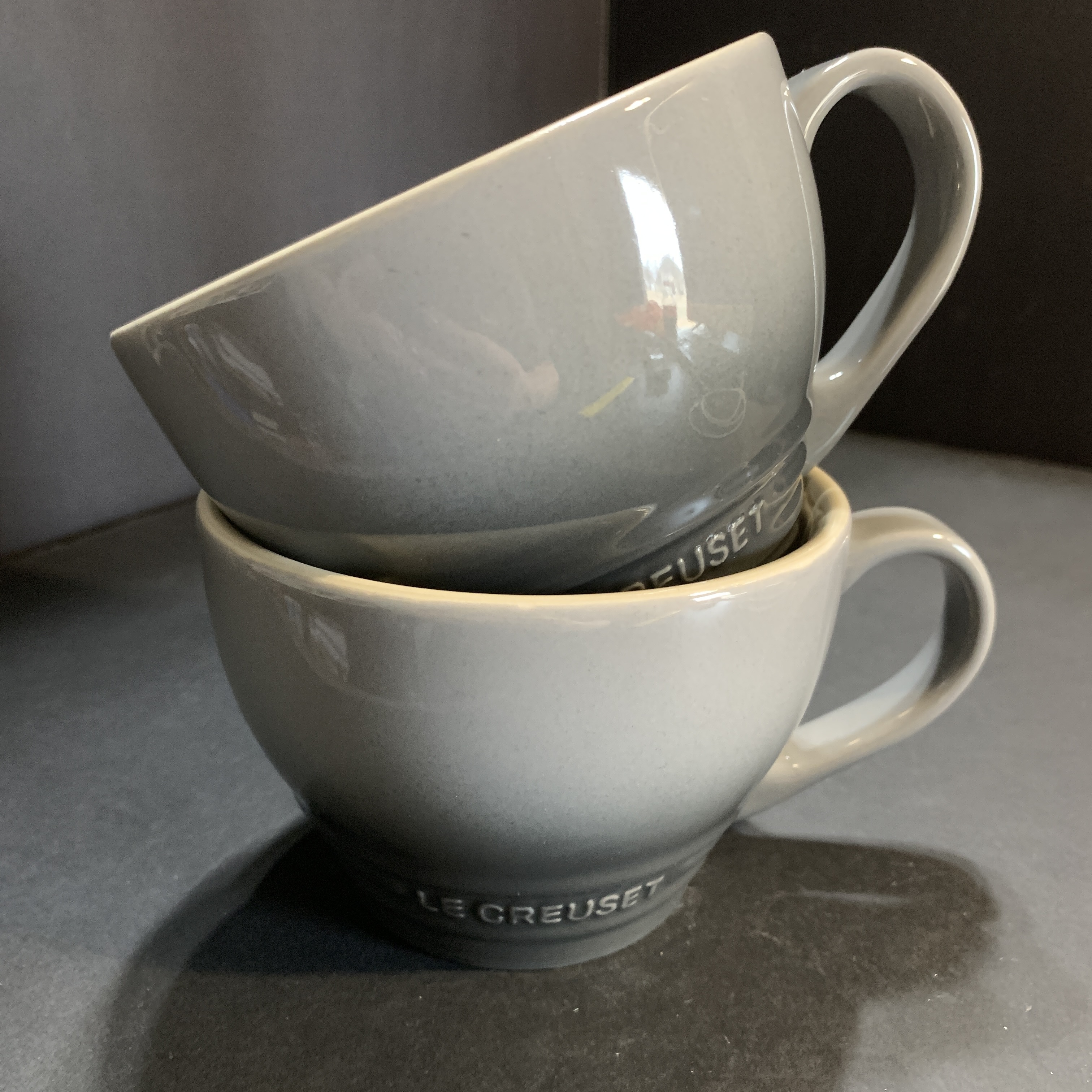 Pair of Le Creuset Grey Mugs (2 Sets Available)