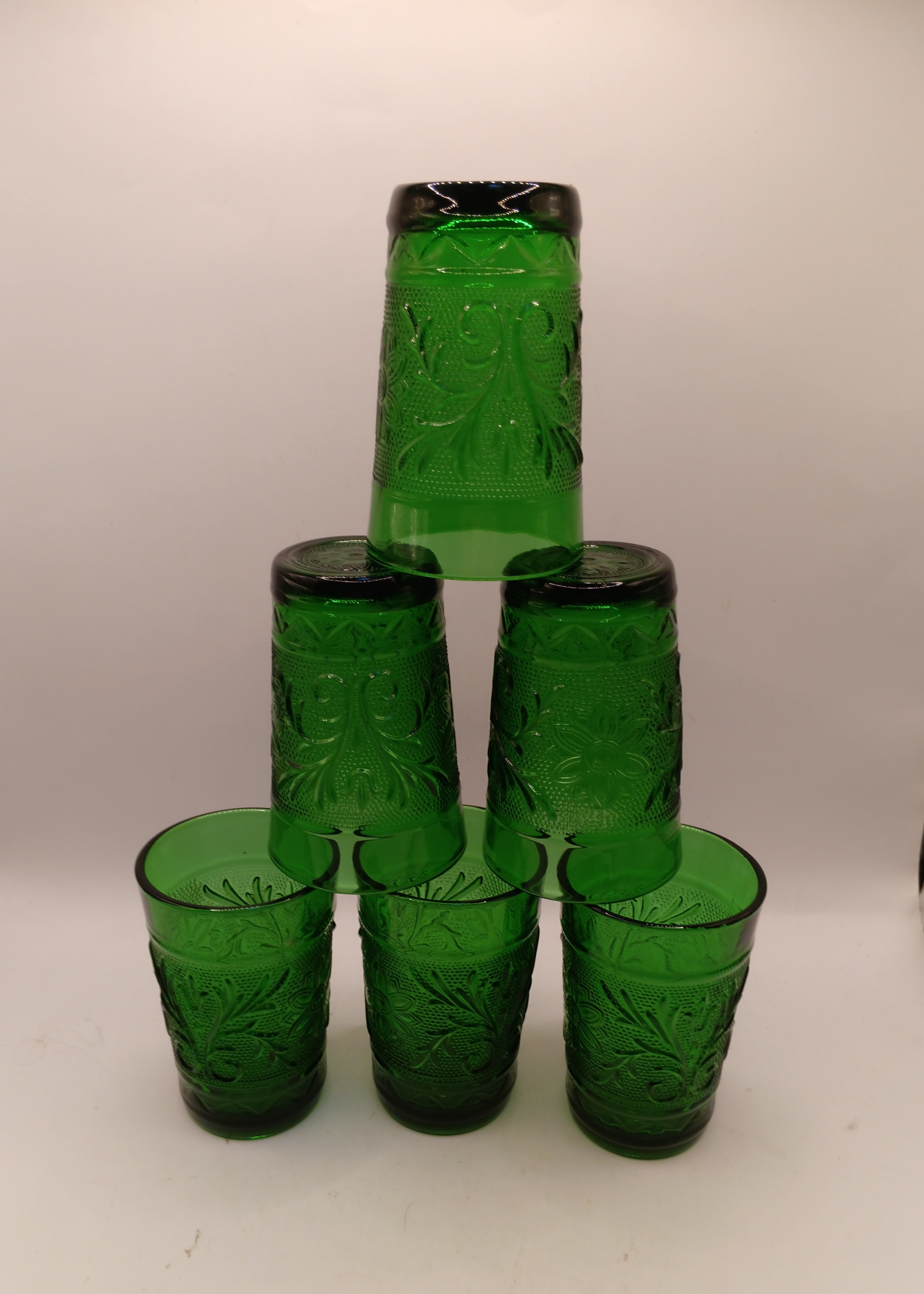 Vintage Anchor Hocking Emerald Green Sandwich Pattern Juice Glasses Set ...