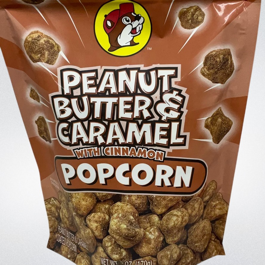 Buc-ee's Beaver Peanut Butter Caramel Popcorn Cinnamon Resealable 6 OZ. Bag
