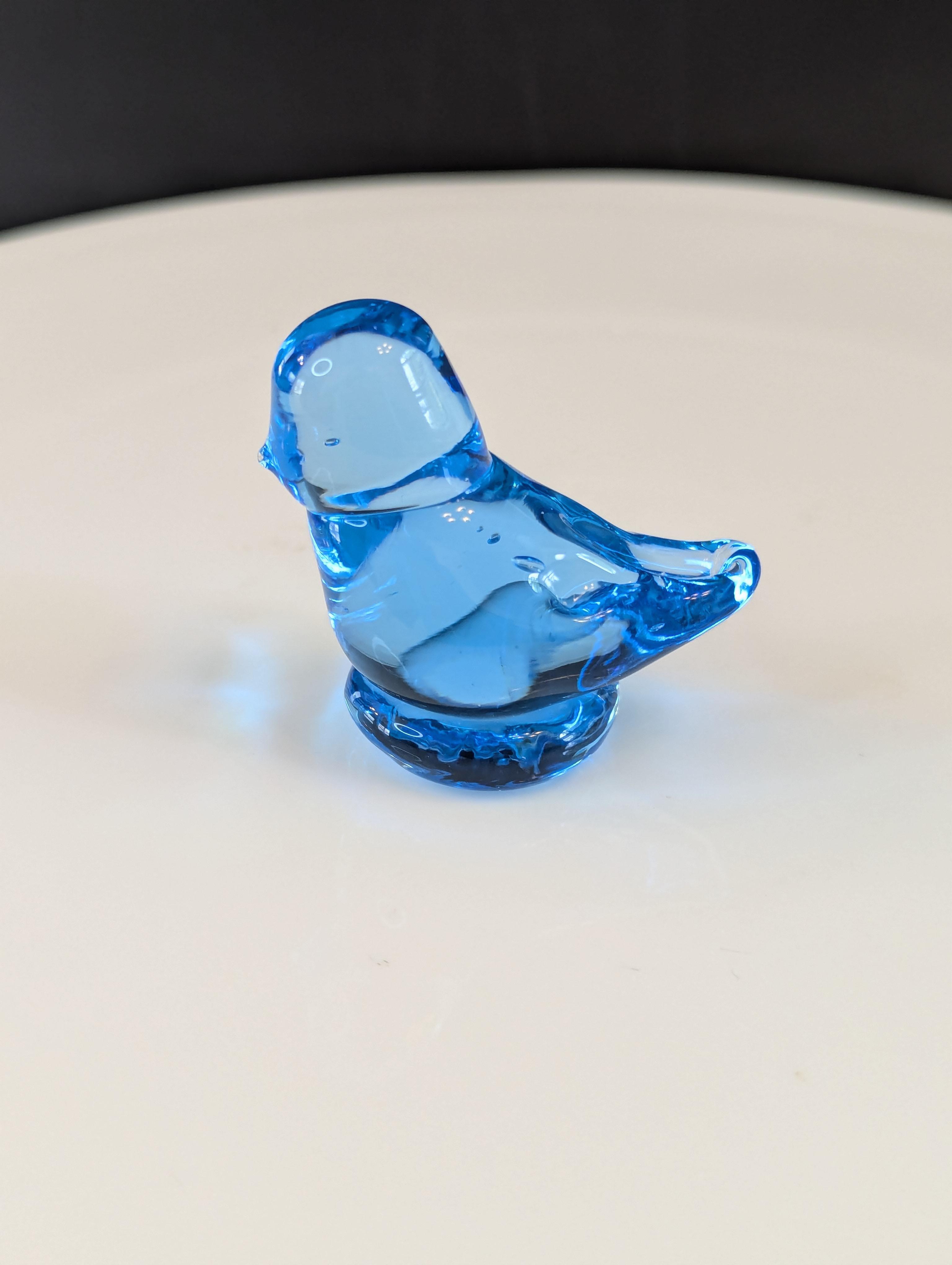 Vintage Blue Glass Bird Figurine, Handcrafted Art Glass
