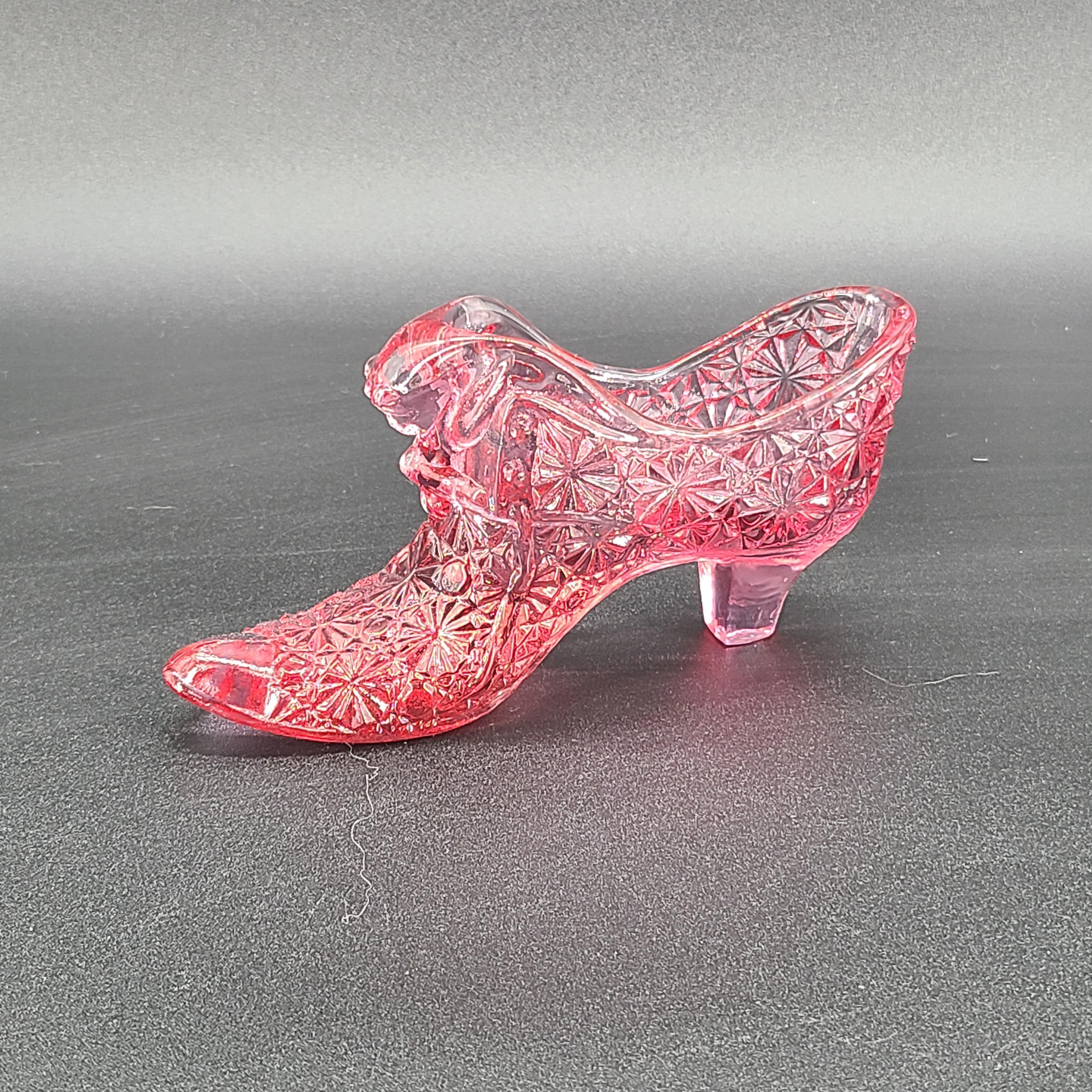 Fenton Pink Glass Daisy and Button Cat Head Slipper Shoe