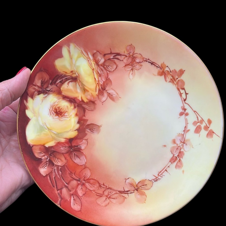 Antique Hand Painted “Favorites Bavaria” Plate with Yellow Roses 7 ...