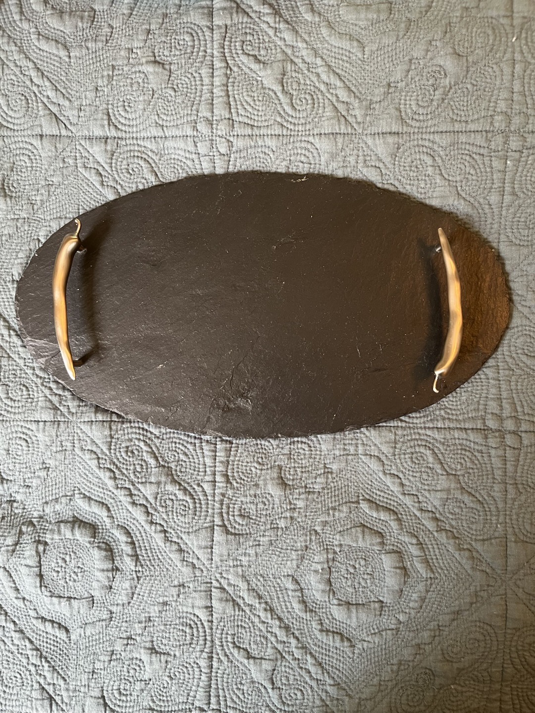Oval Slate Serving Tray or Charcuterie Board. Slate w/ Stainless Steel ...
