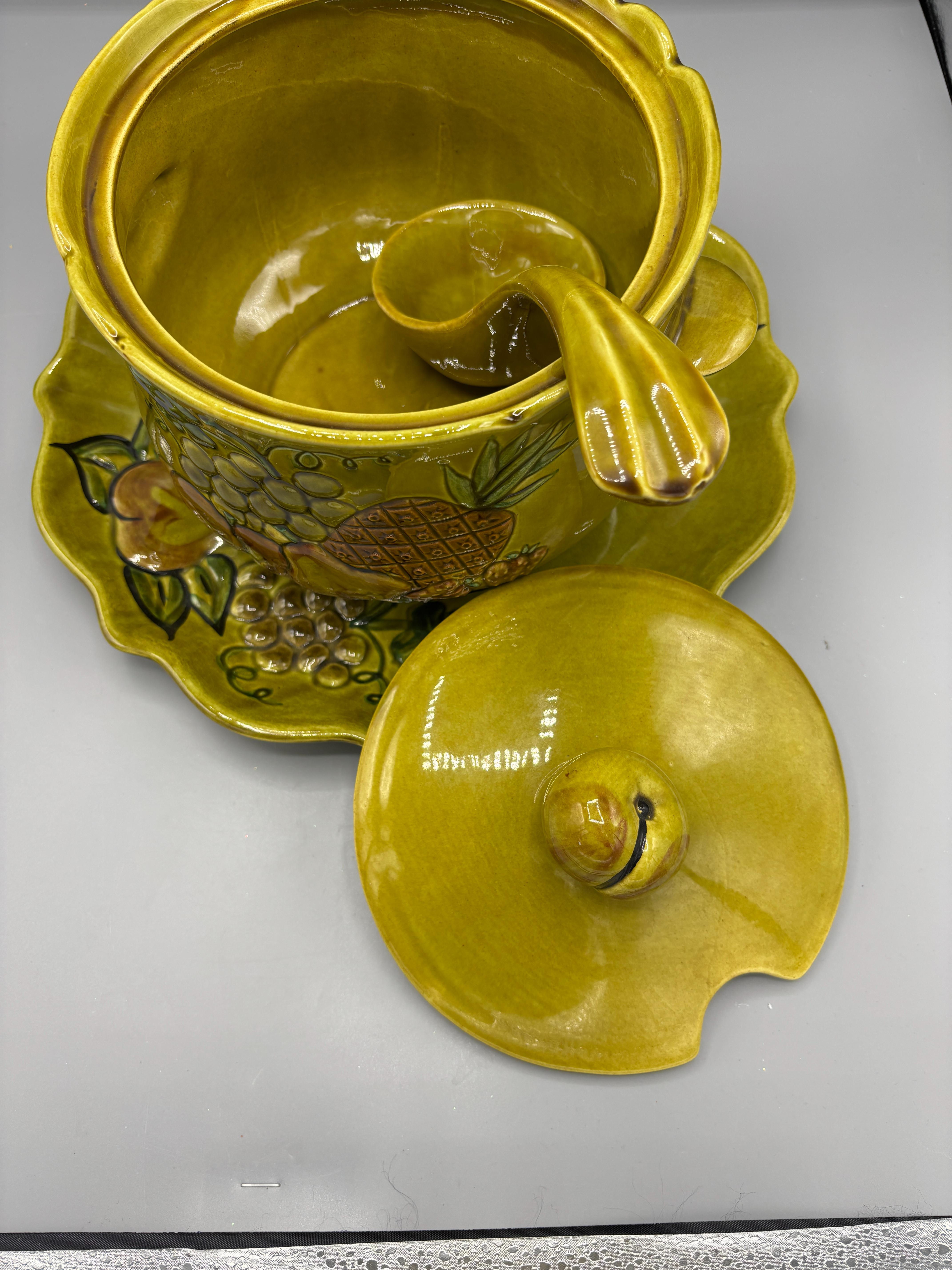 California Pottery Soup tureen with ladle & plate