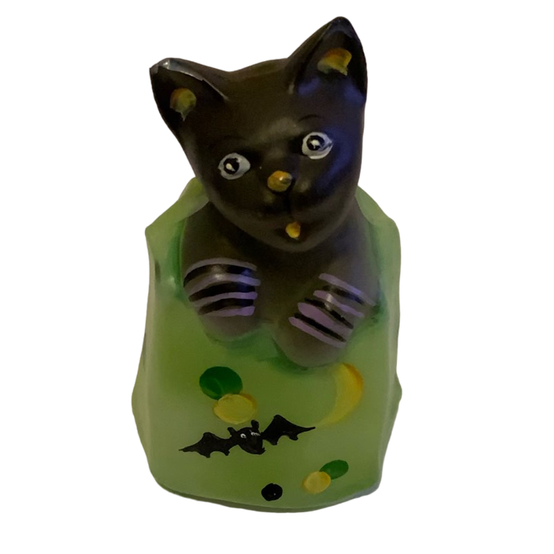 Vintage Fenton Satin Glass Hand Painted Halloween 🎃 Black Cat Figurine ...