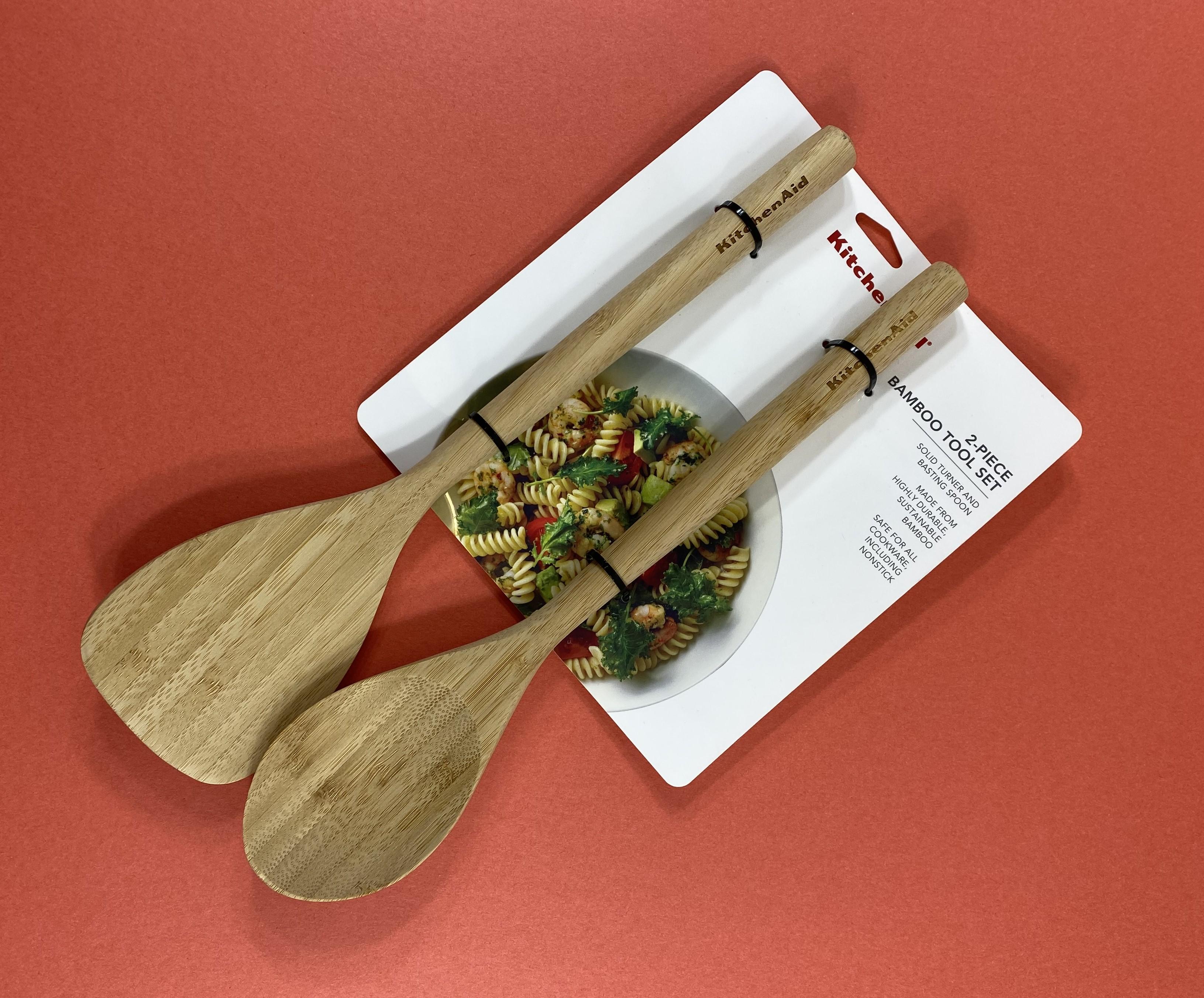 KitchenAid Solid Turner and Basting Spoon Set Bamboo Utensils Cooking Tools