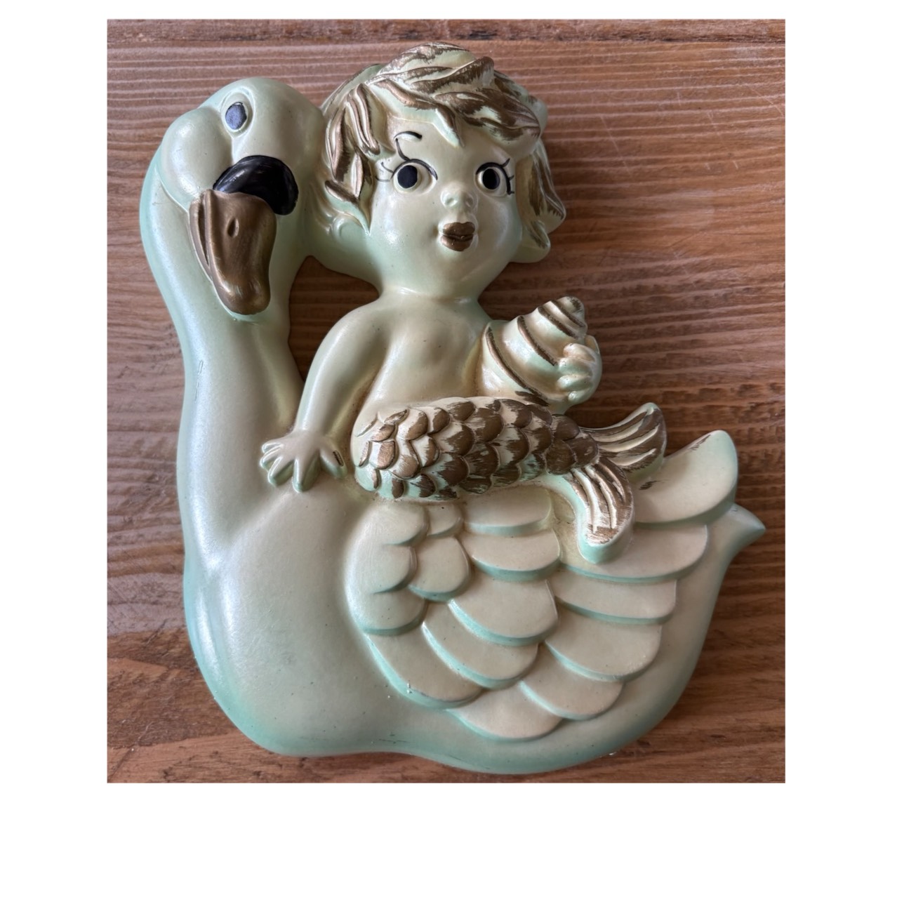 Vintage 1968 Miller Studio Chalkware Swan with Mermaid / Merman Wall Plaque