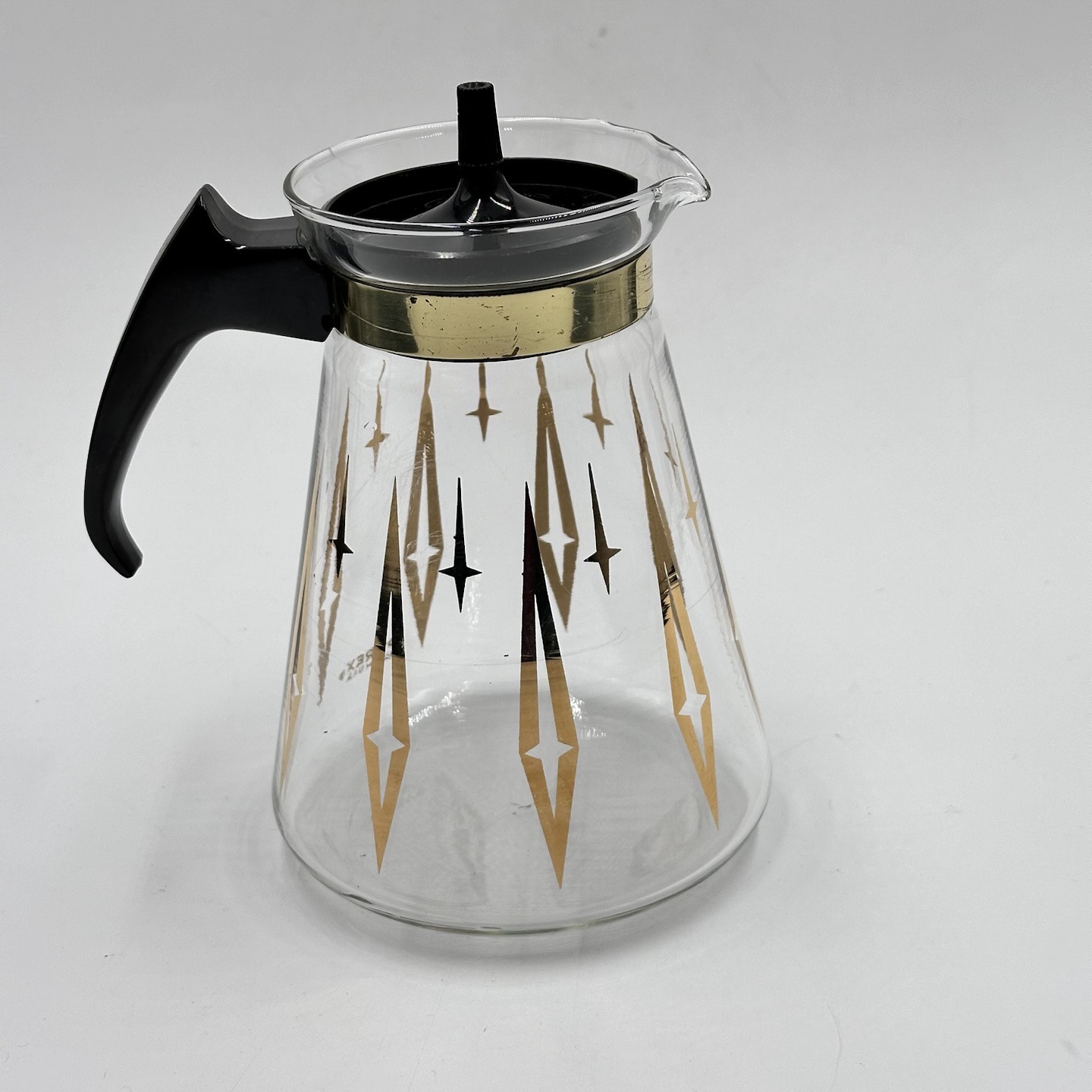 Pyrex Vintage MCM Glass Small Carafe Pitcher Coffee Tea Pot Gold Atomic ...
