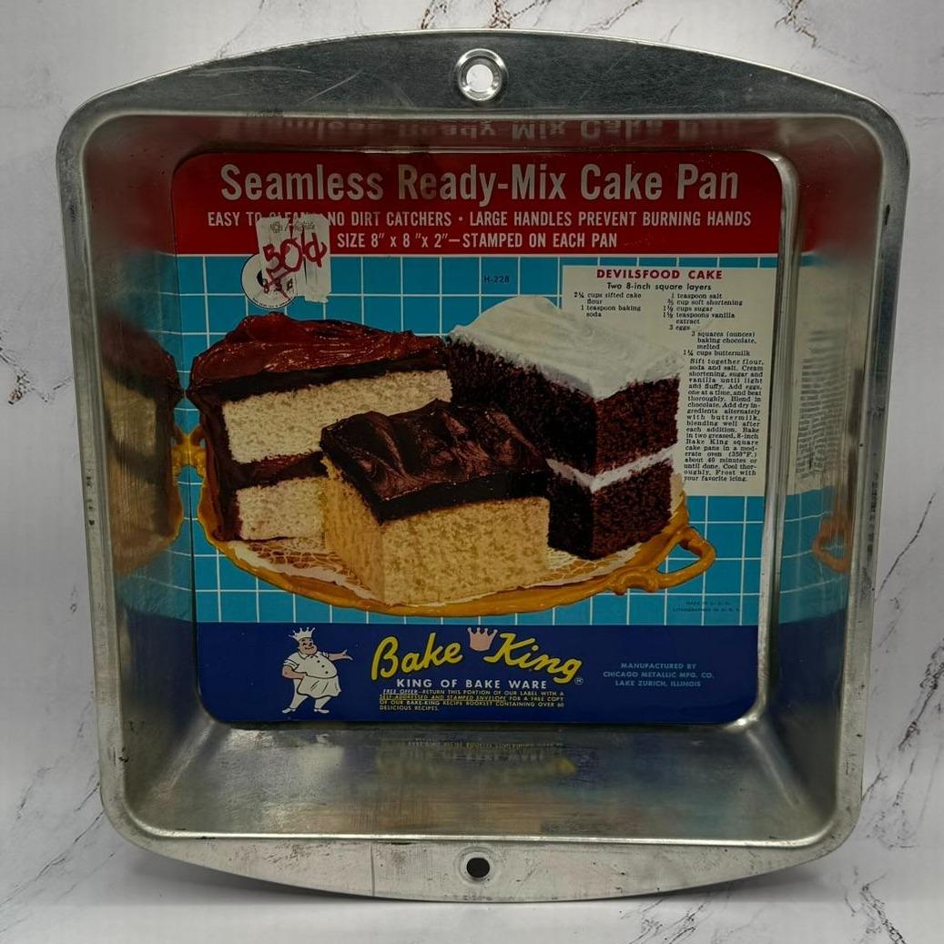 Vintage NOS Bake King Square Seamless Ready Mix Cake Pan 8x8x2 USA Made NEW