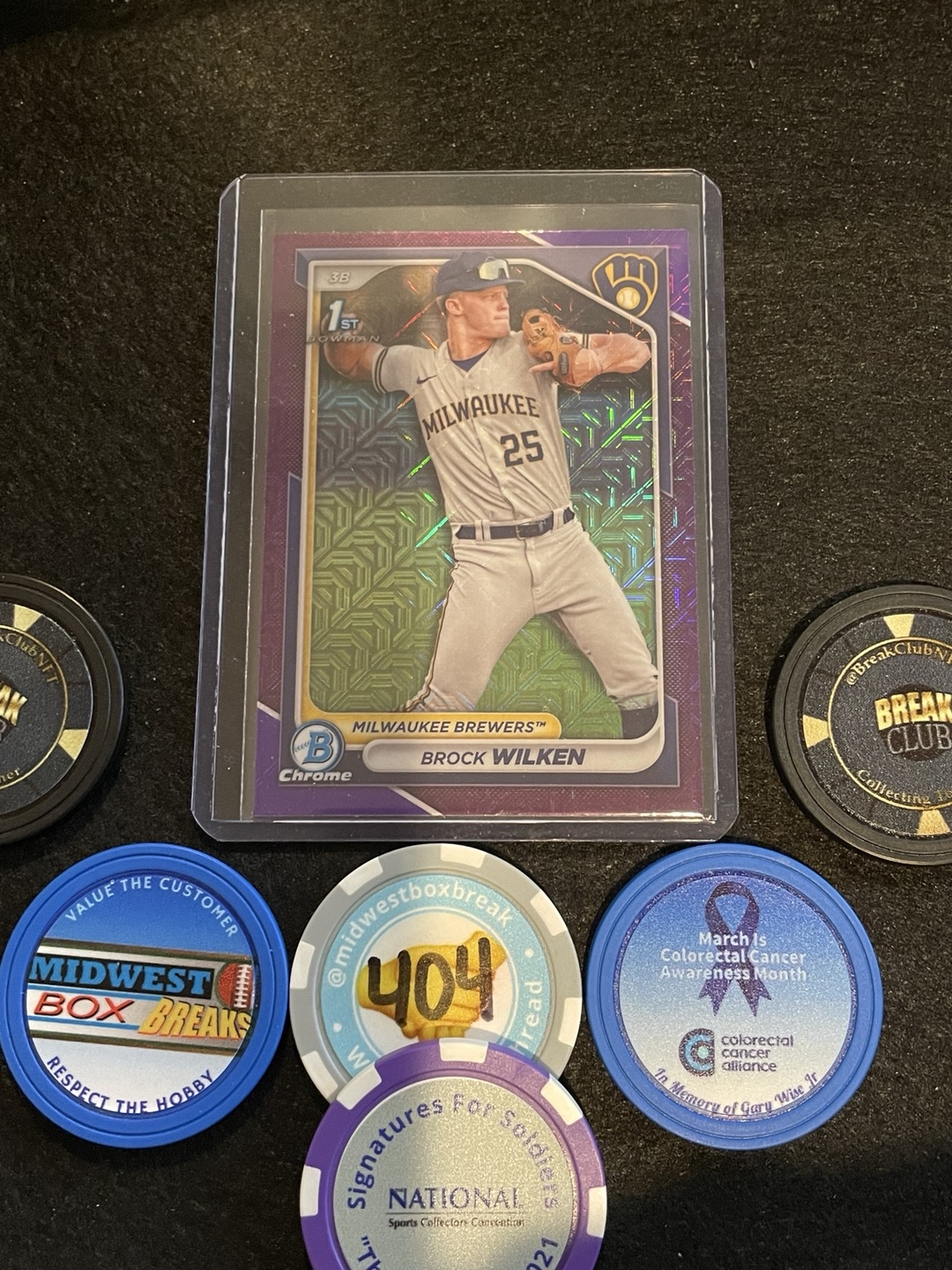 2024 Bowman Mega Box Brock Wilken Mojo Purple Refractor 207/250 Brewers