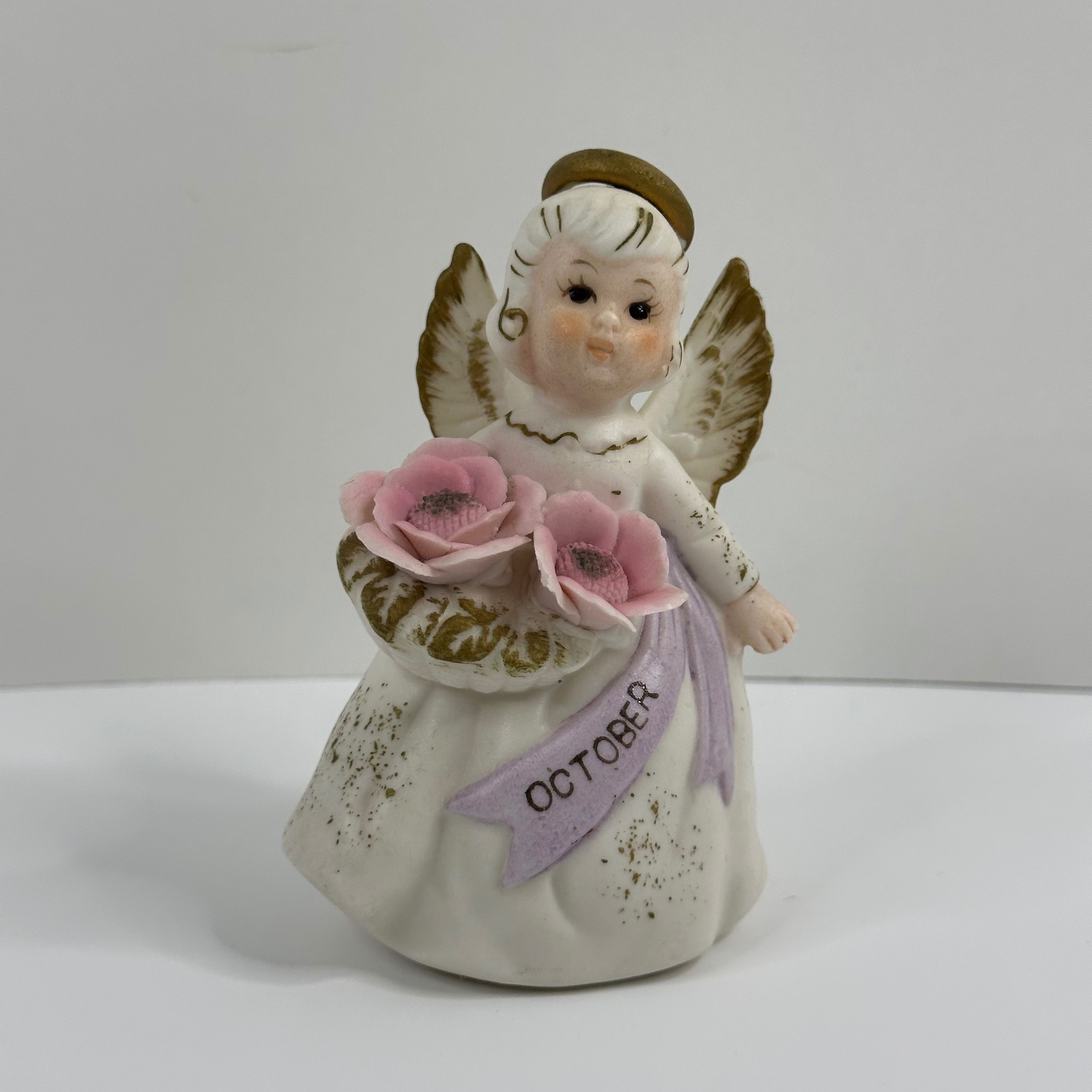 Lefton October Birthday Angel Figurine with Pink Cosmos KW 3332 ...