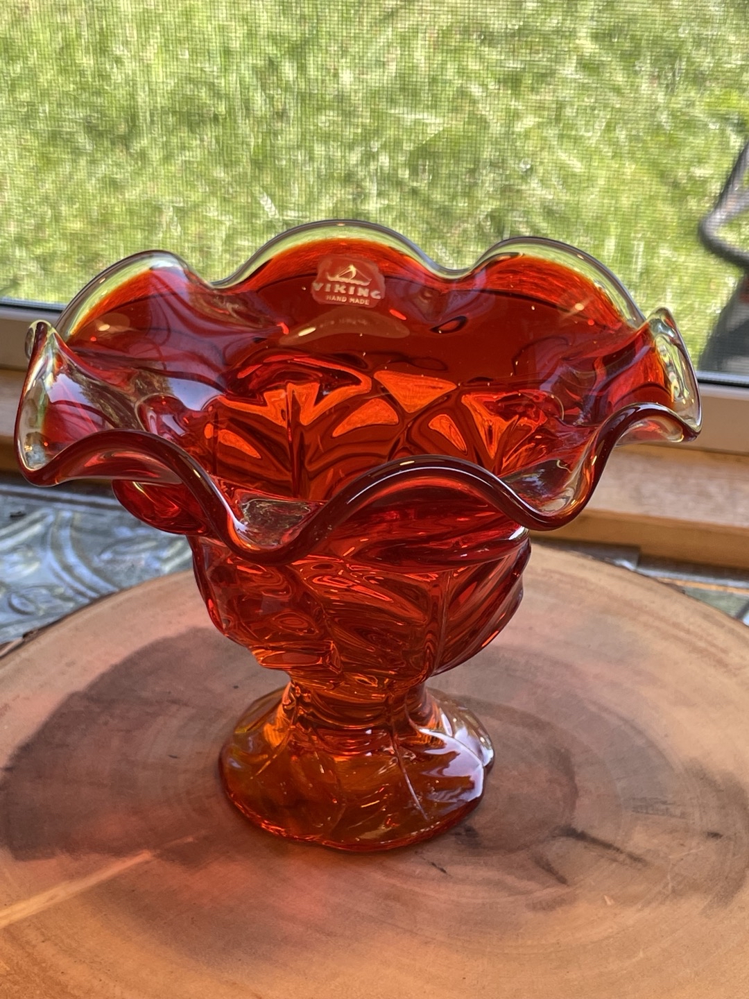 Vintage Viking Art Glass Amberina Compote Honeycomb Pattern Mid-Century ...