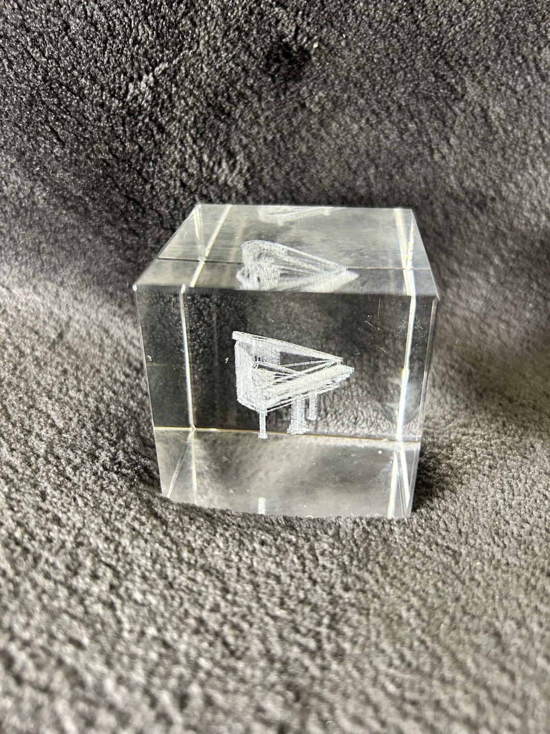 Crystal Glass Paperweight With Etched Grand Piano Inside