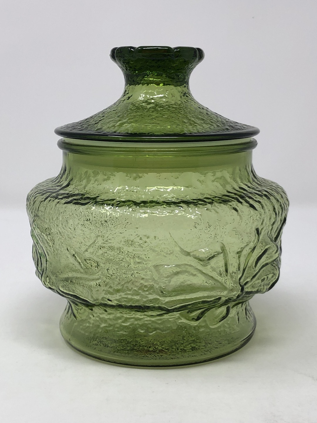 Anchor Hocking Rain Flower Pattern Small Green Glass Canister