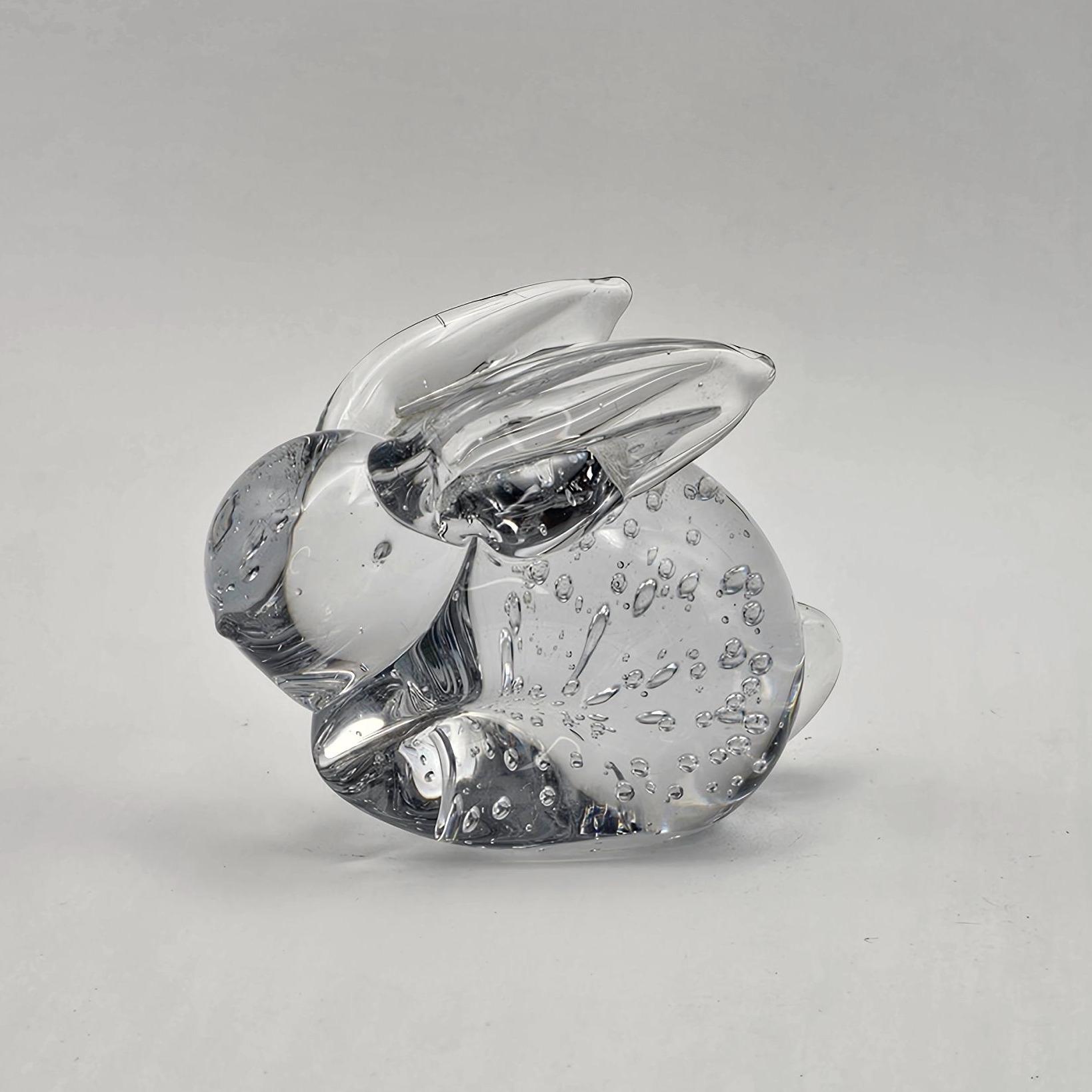46. Hand Blown Crystal Art Glass Bullicante Bunny Rabbit Paperweight