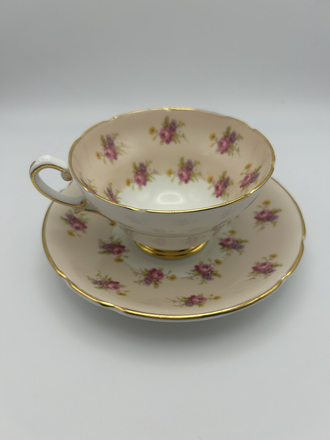 Stanley Fine Bone China Teacup & Saucer Set Gold Trim & Pink Floral ...