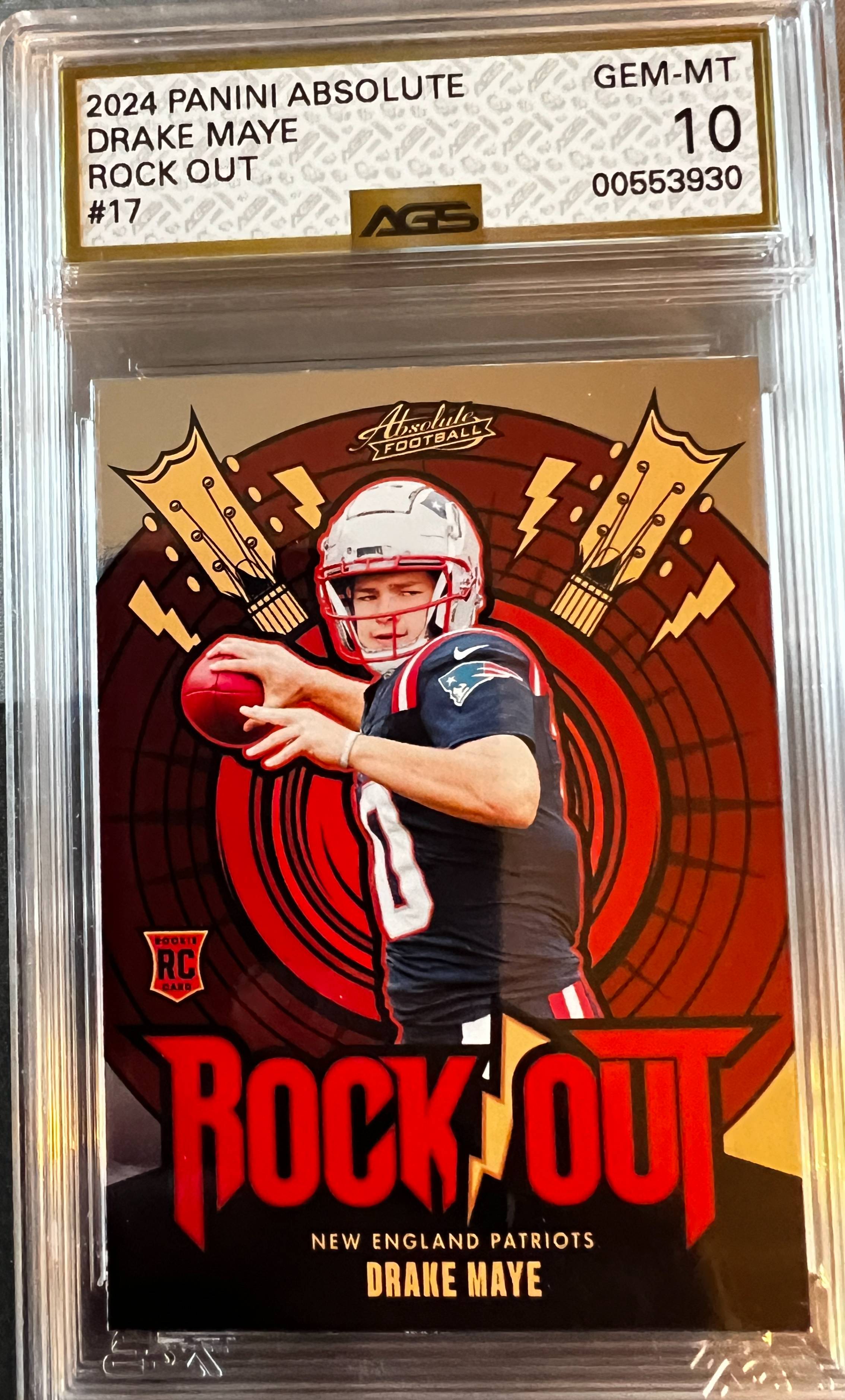 Drake Maye 2024 Panini Absolute Rock Out #17 AGS 10