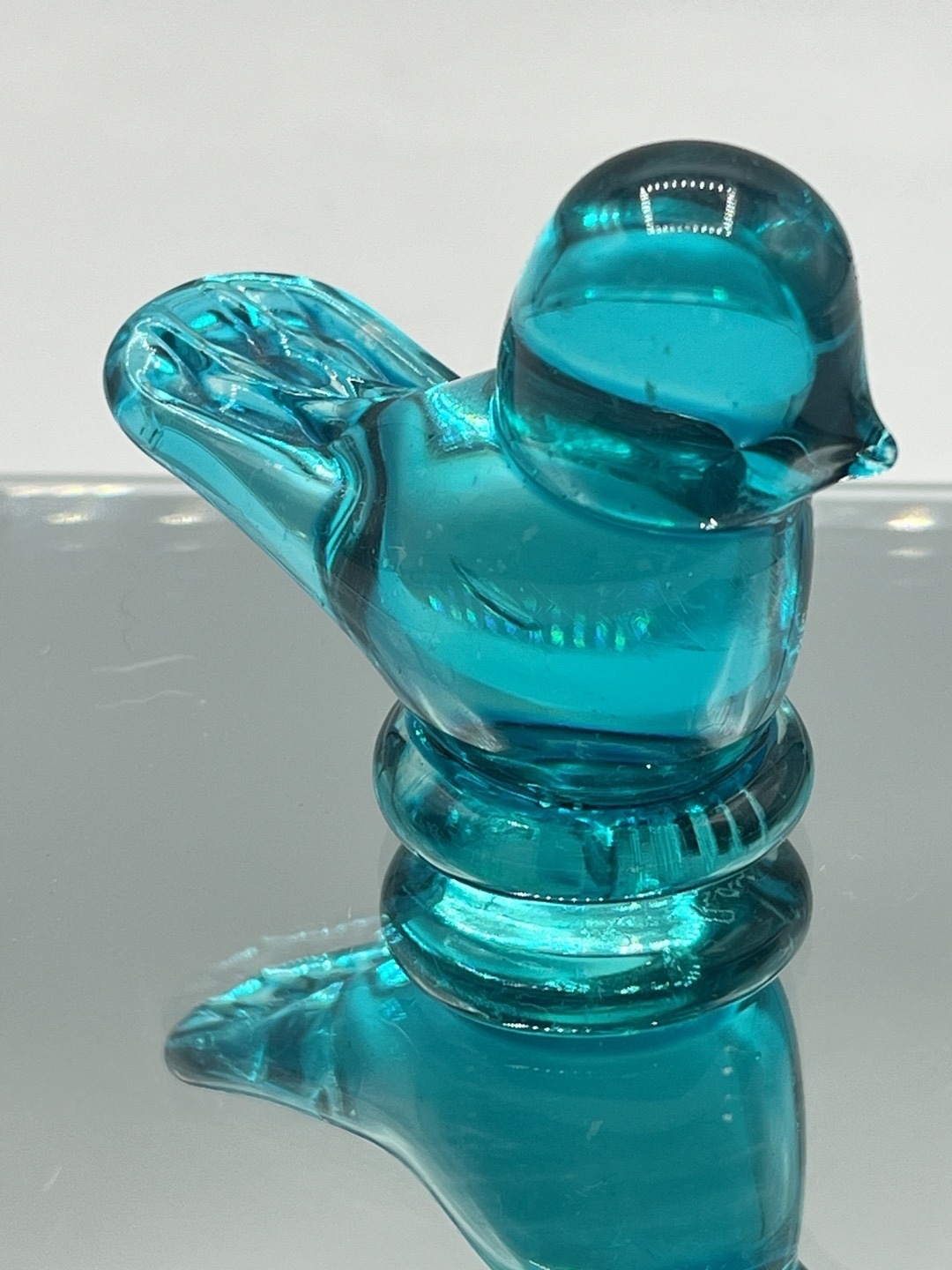 Signed RON RAY 1993 Glass Blue Bird of Happiness Paperweight 2.5” Head ...